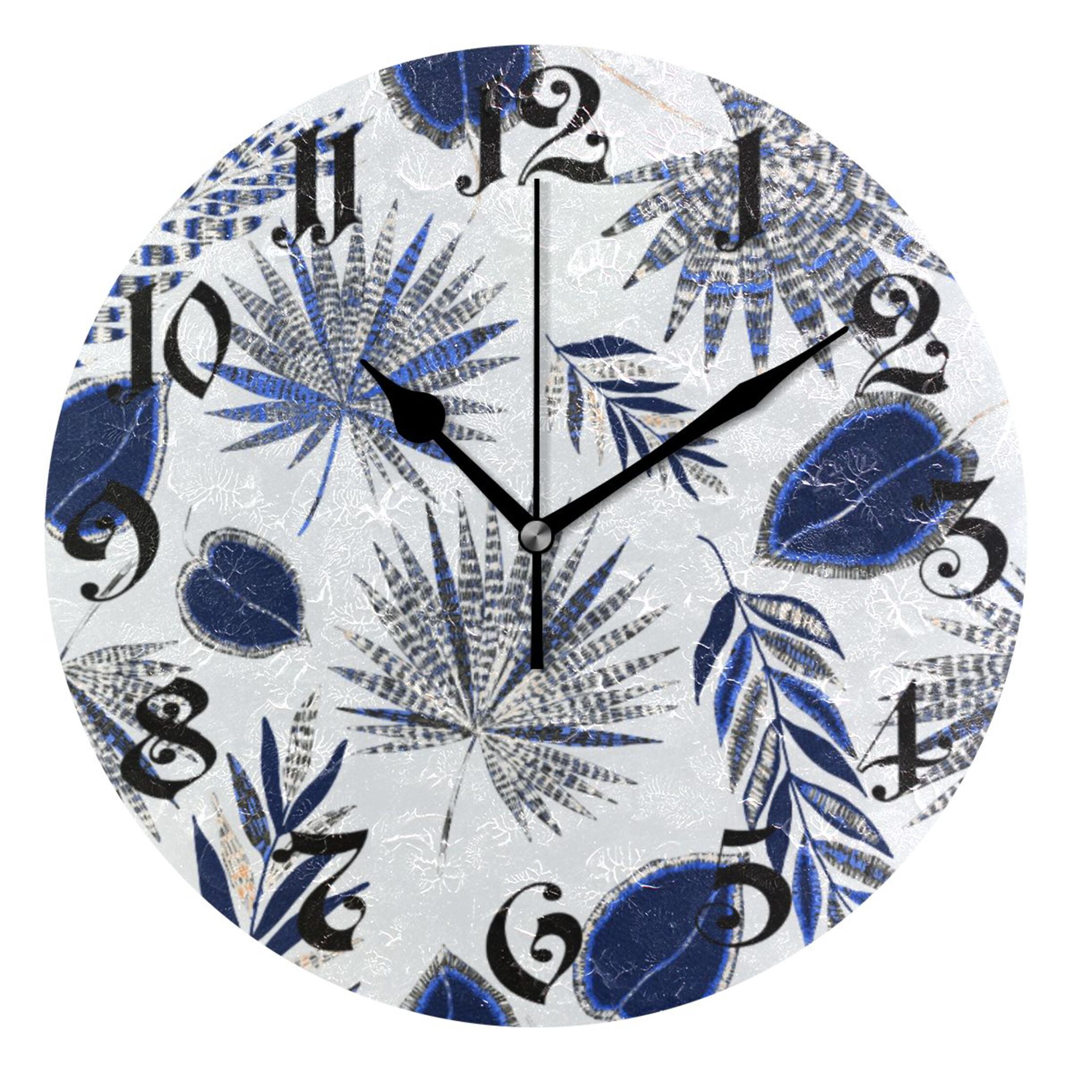 Silent Wall Clock Jungle Tropical Leaves 10" Non-Ticking Battery Clock ...