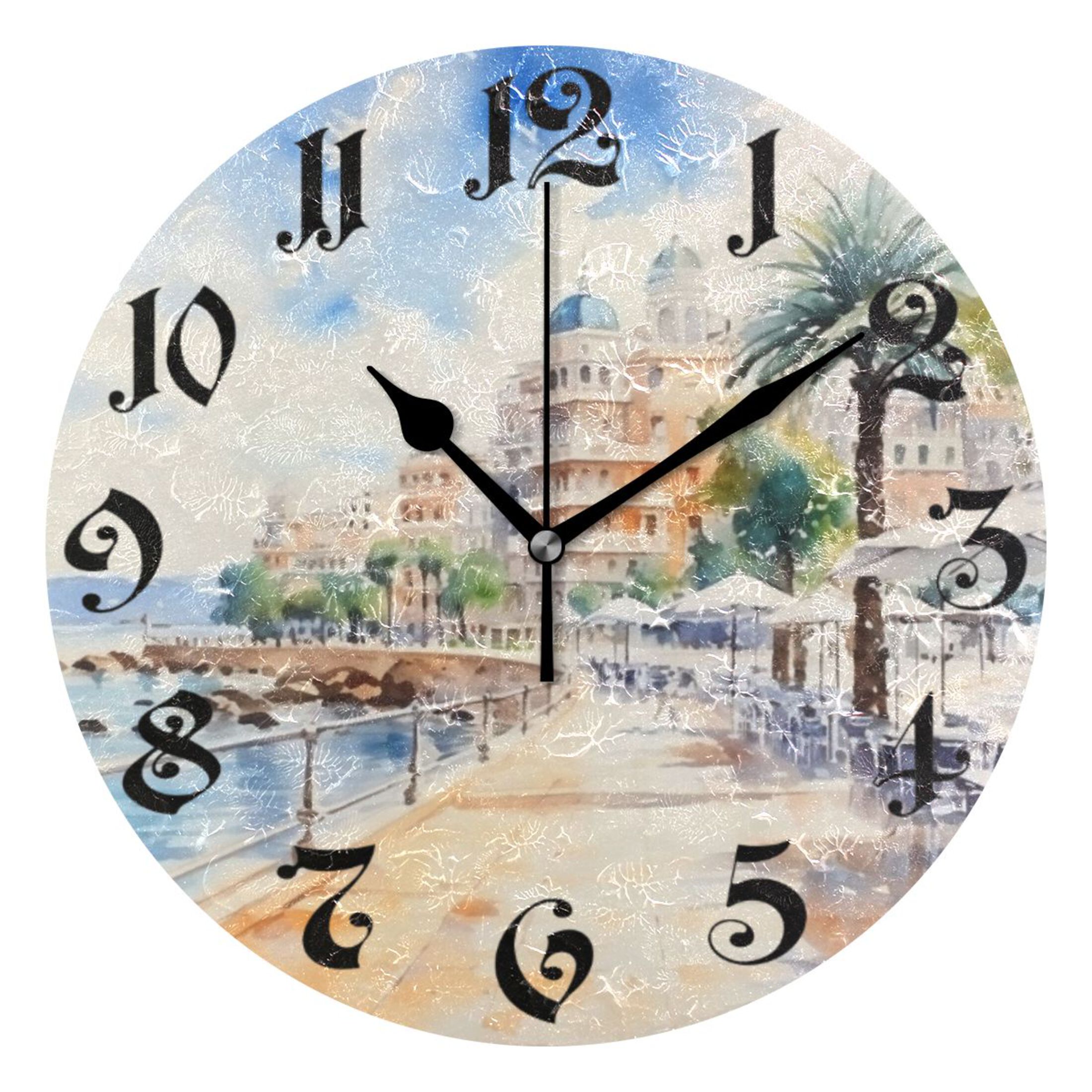 Silent Wall Clock Landscape 10" Non-Ticking Battery Clock Rustic Retro ...