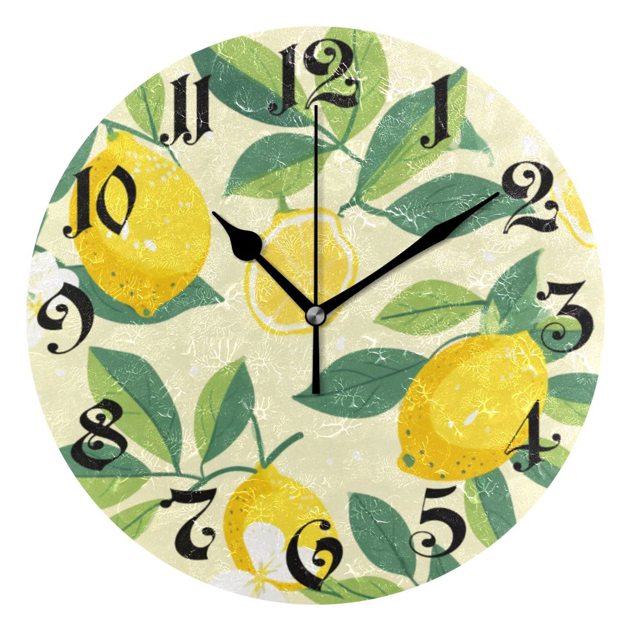 Silent Wall Clock Lemon and Leaf 10" Non-Ticking Battery Clock Rustic ...