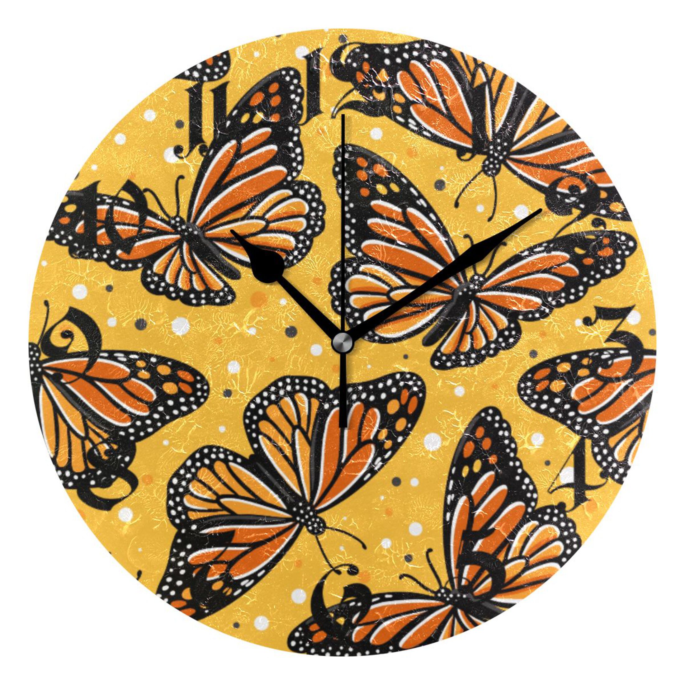 Silent Wall Clock Monarch Butterflies 10" Non-Ticking Battery Clock ...
