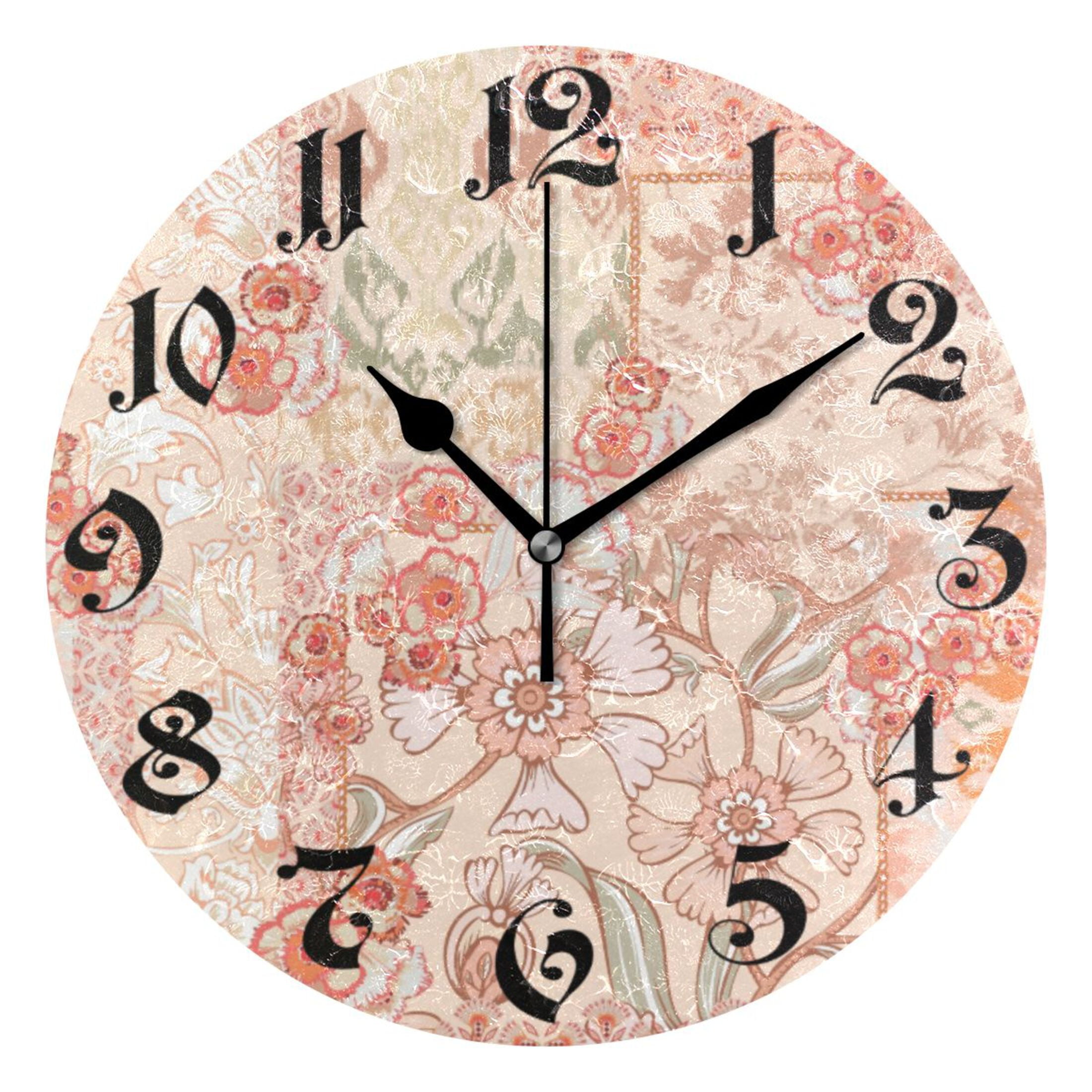 Silent Wall Clock Paisley Flower 10" Non-Ticking Battery Clock Rustic ...