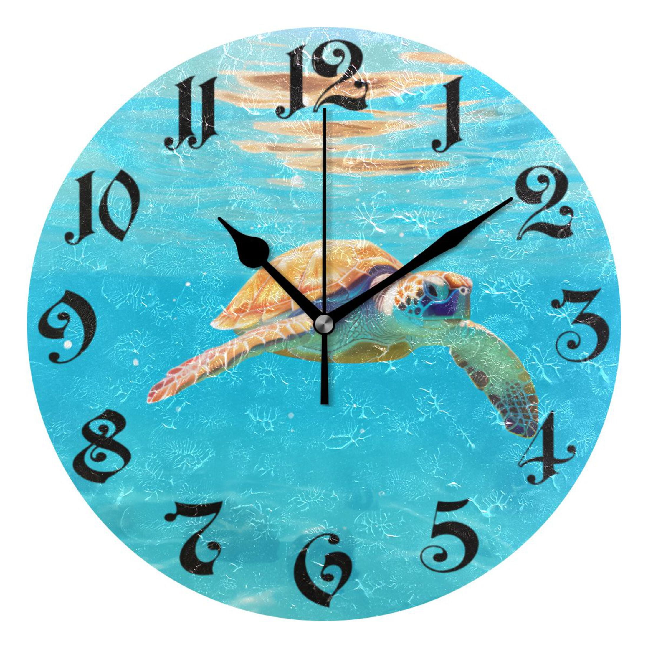 Silent Wall Clock Sea Turtle in Sea View 10" Non-Ticking Battery Clock ...