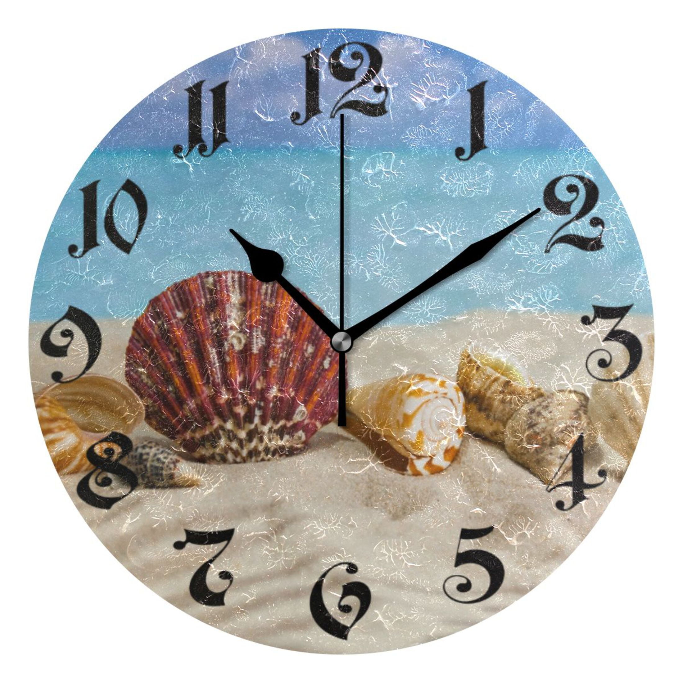Silent Wall Clock Seashell on Beach 10" Non-Ticking Battery Clock ...