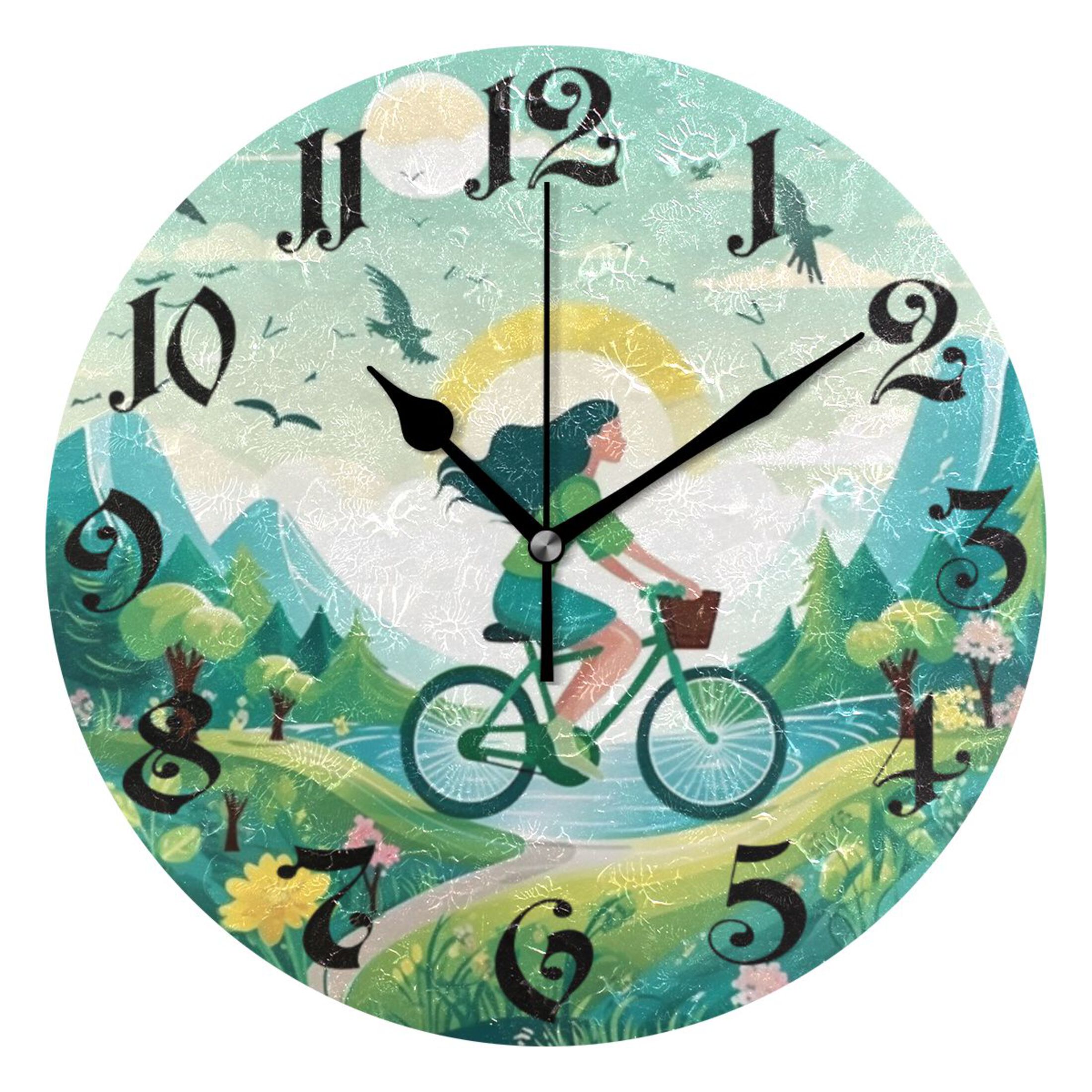 Silent Wall Clock Spring Outing Landscape 10" Non-Ticking Battery Clock ...