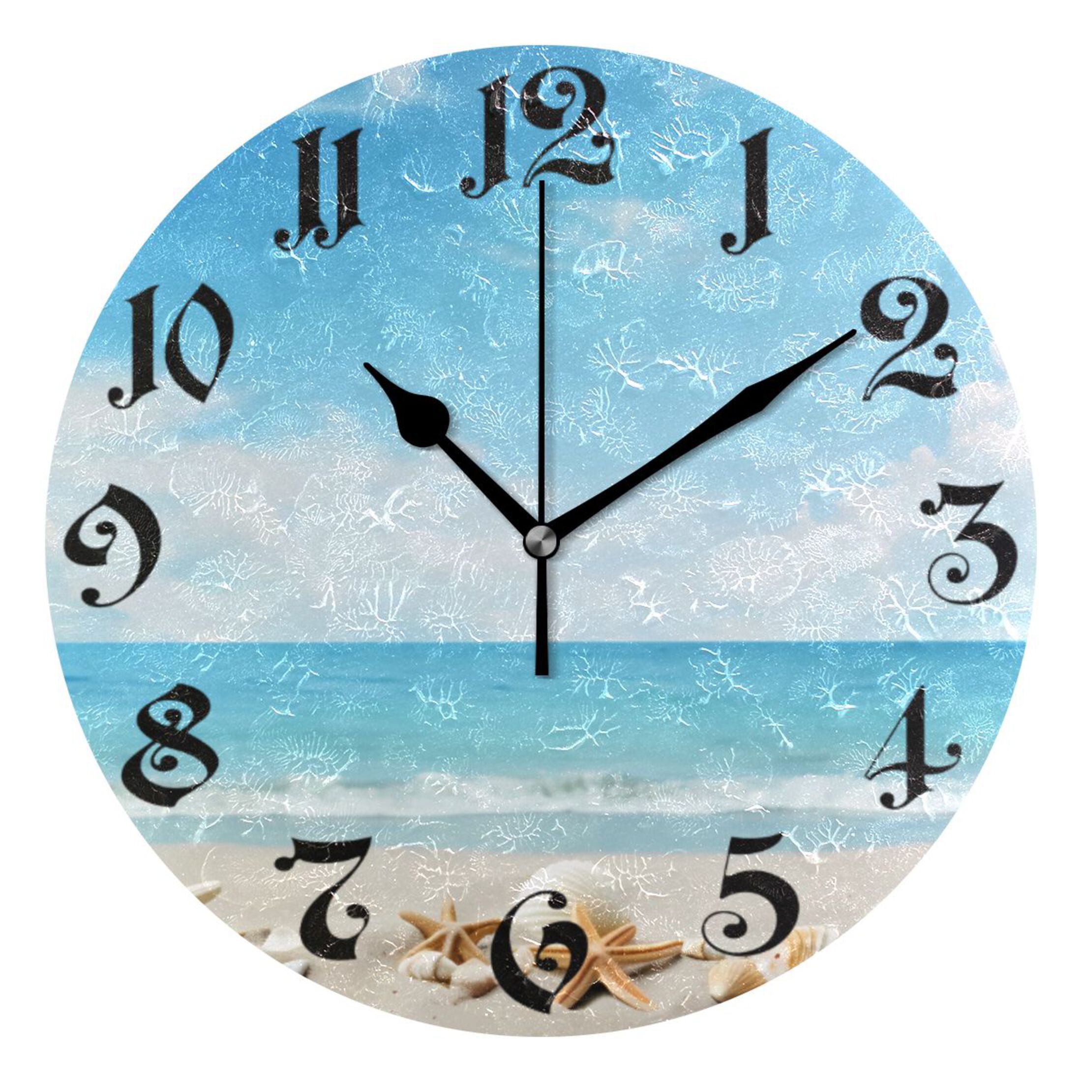 Silent Wall Clock Summer Beach 10" Non-Ticking Battery Clock Rustic ...
