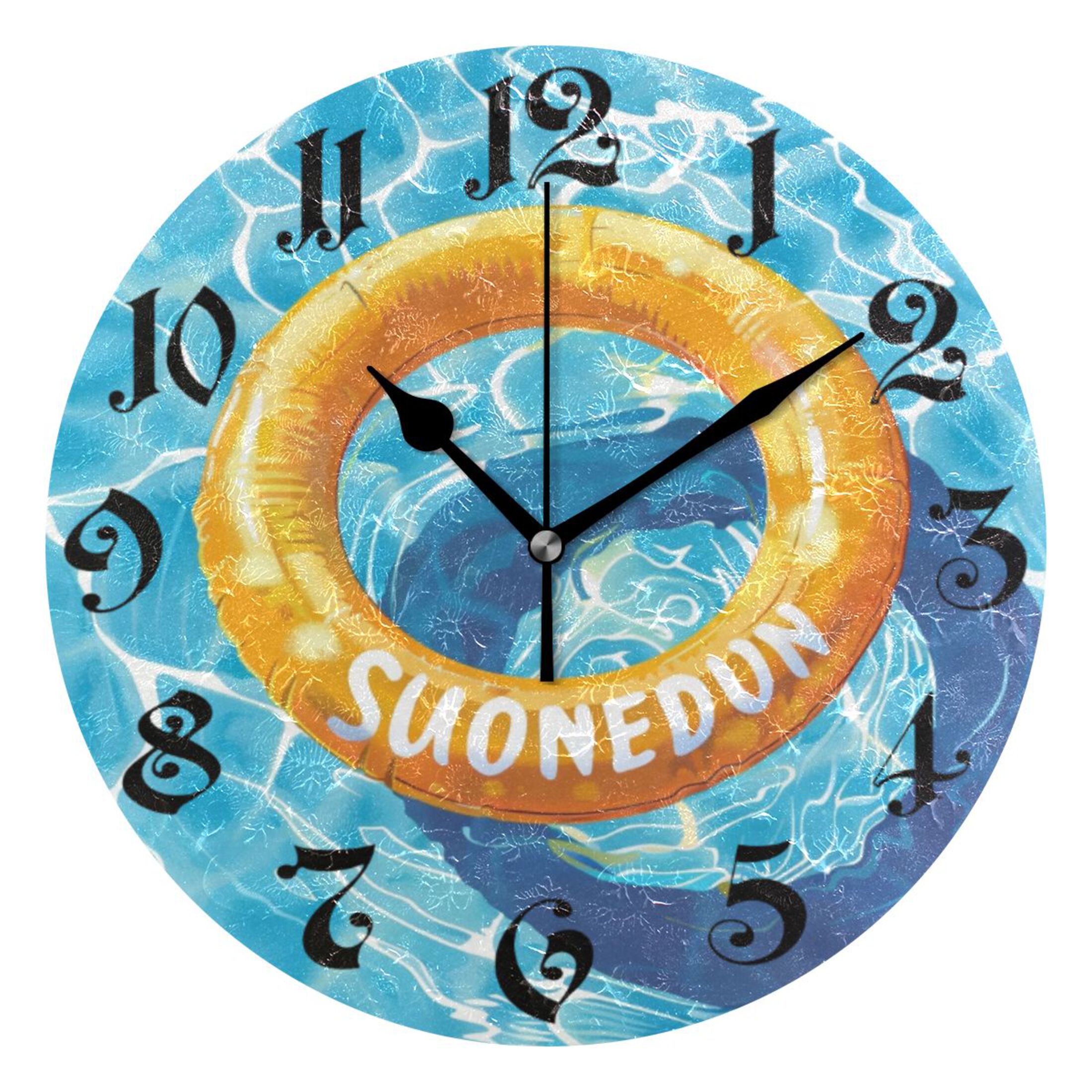 Silent Wall Clock Swimming Circle 10" Non-Ticking Battery Clock Rustic ...