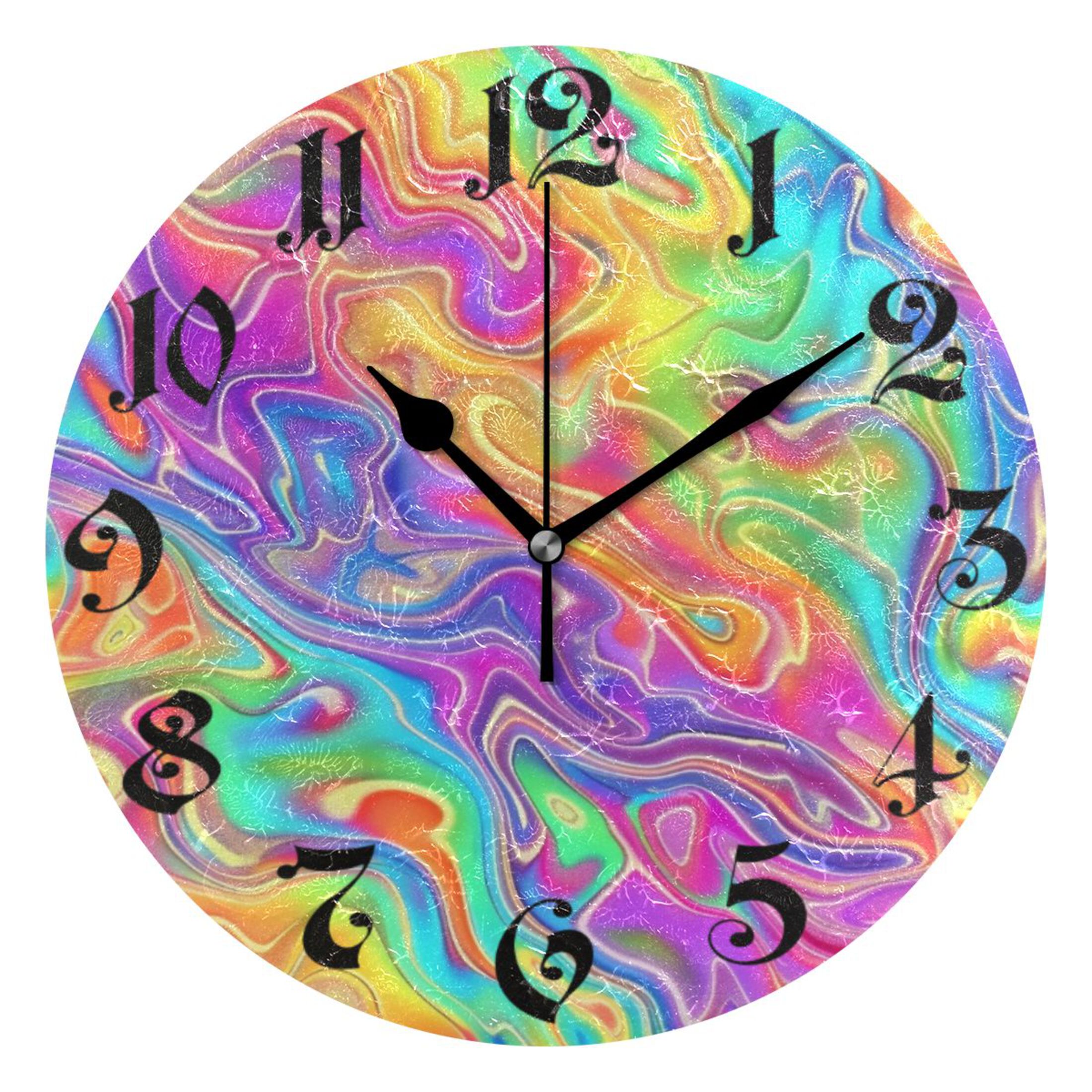 Silent Wall Clock Texture Print 10" Non-Ticking Battery Clock Rustic ...