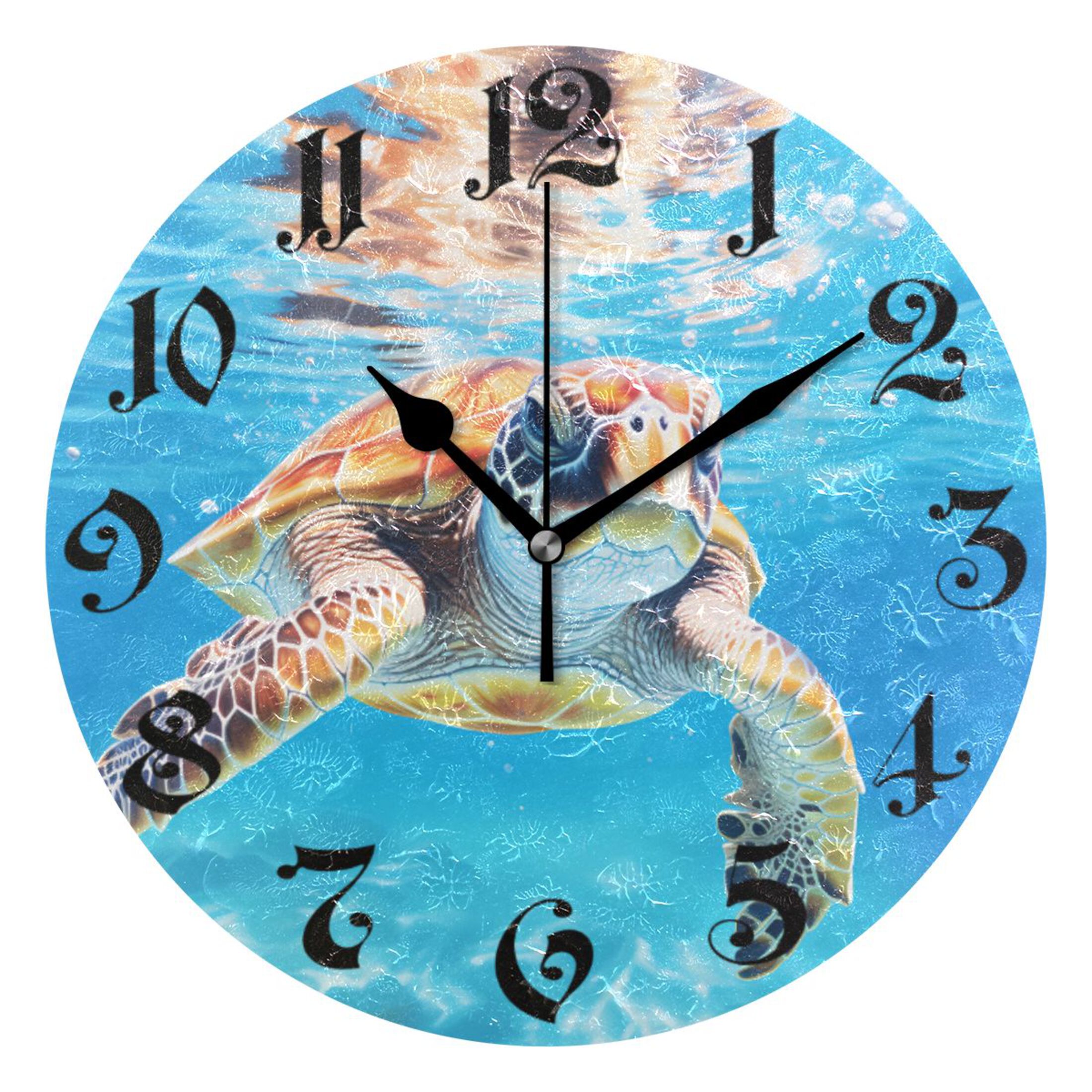 Silent Wall Clock Turtle Swimming in Sea 10" Non-Ticking Battery Clock ...