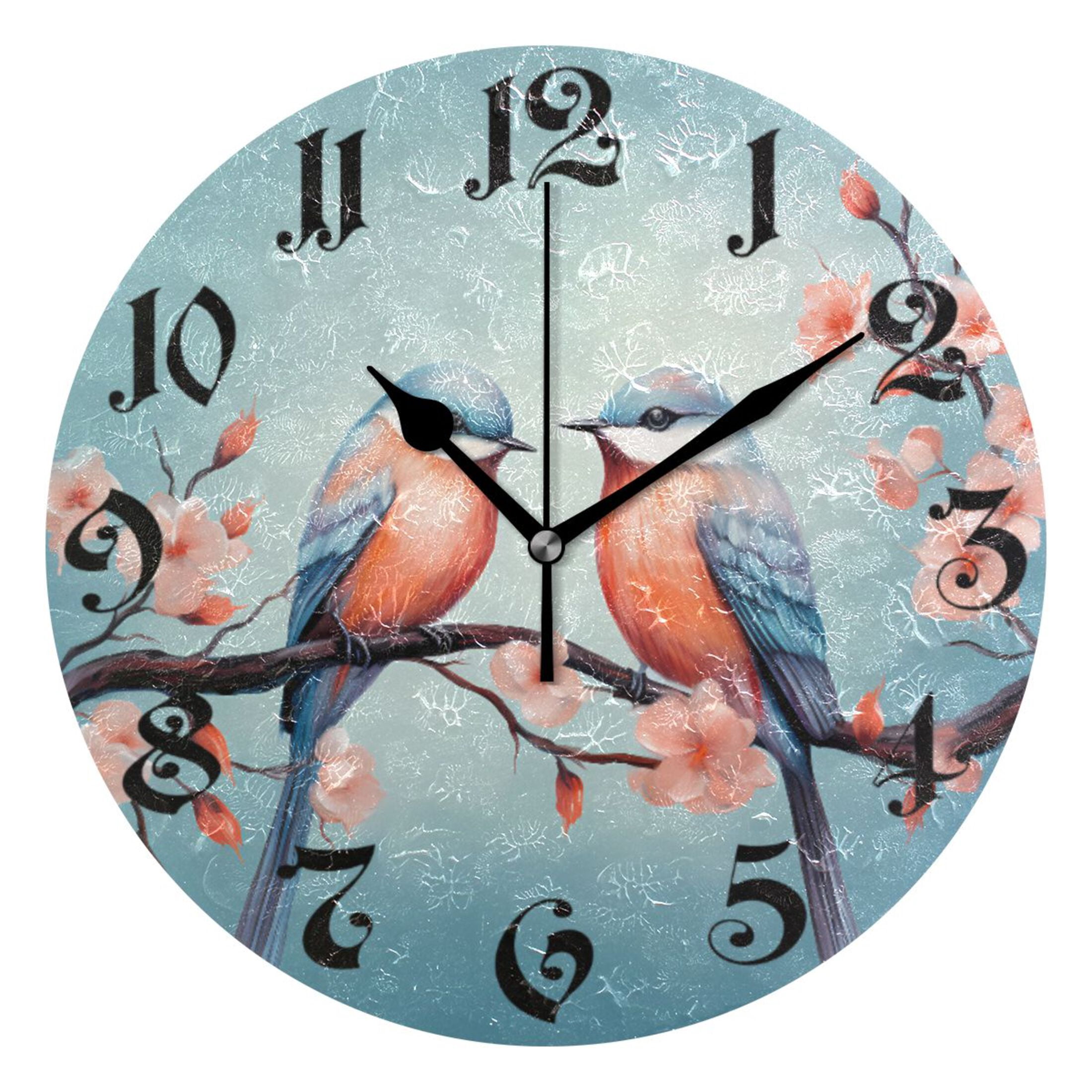 Silent Wall Clock Two Birds on Branch 10" Non-Ticking Battery Clock ...