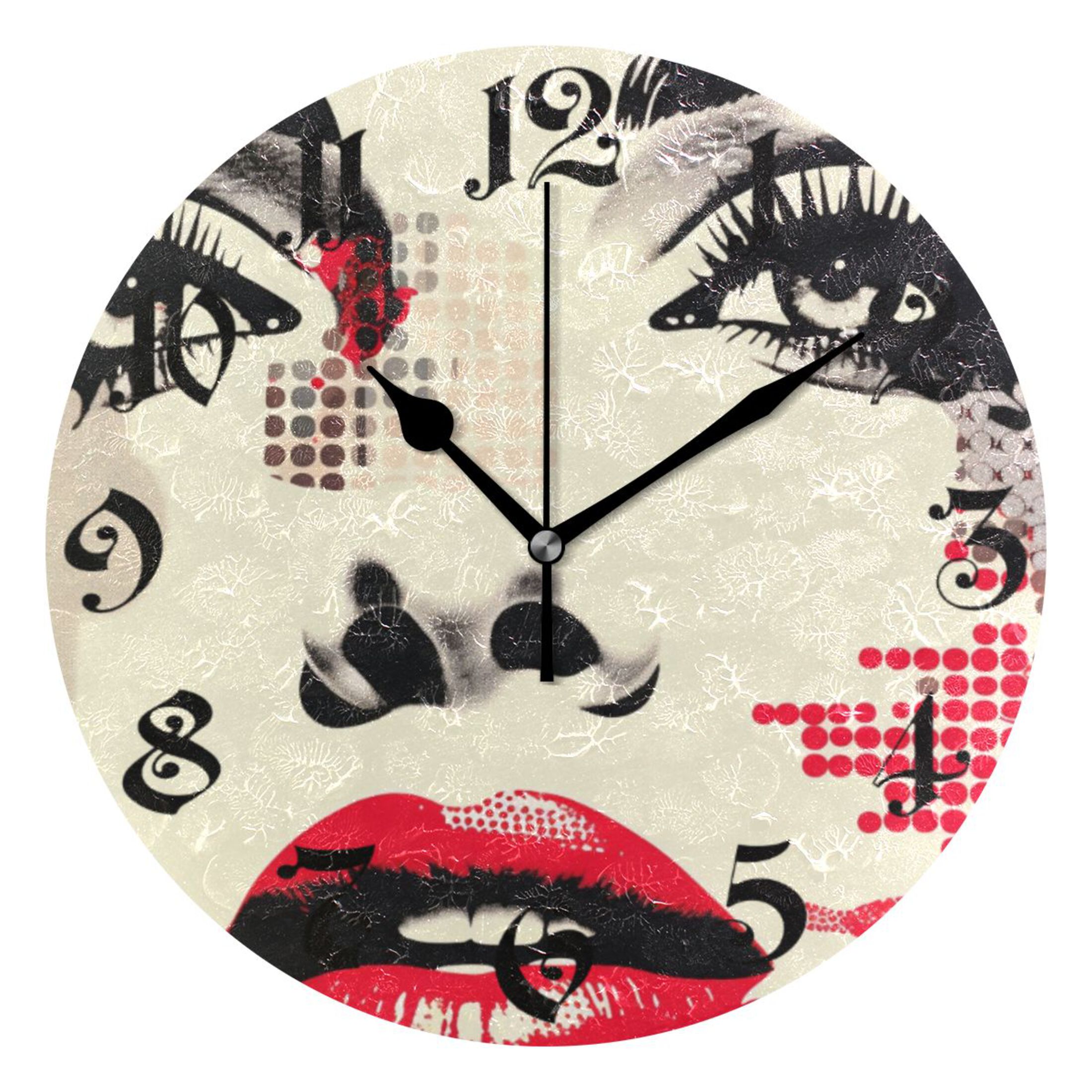 Silent Wall Clock Women Abstract Face 10" Non-Ticking Battery Clock ...