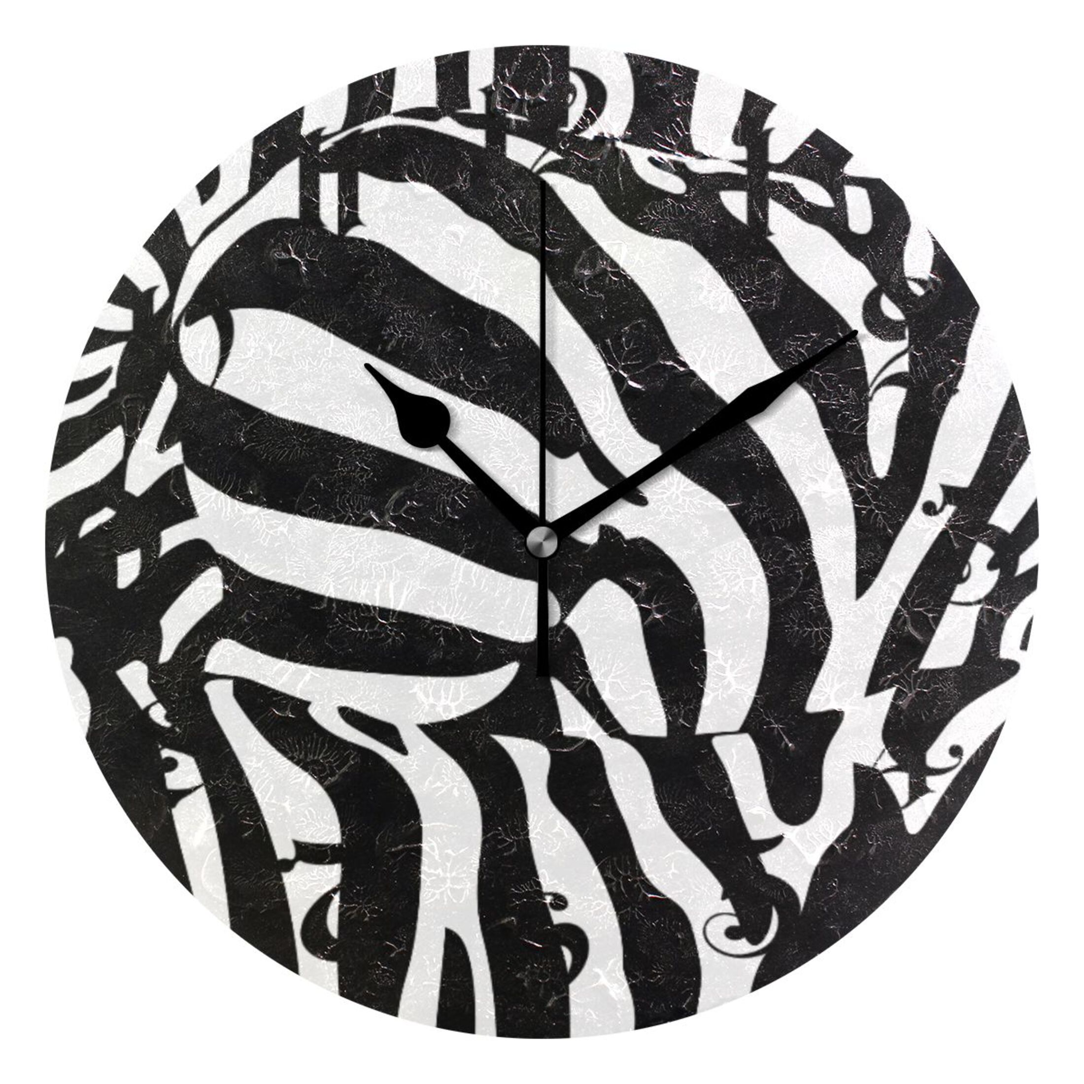 Silent Wall Clock Zebra Texture 10" Non-Ticking Battery Clock Rustic ...