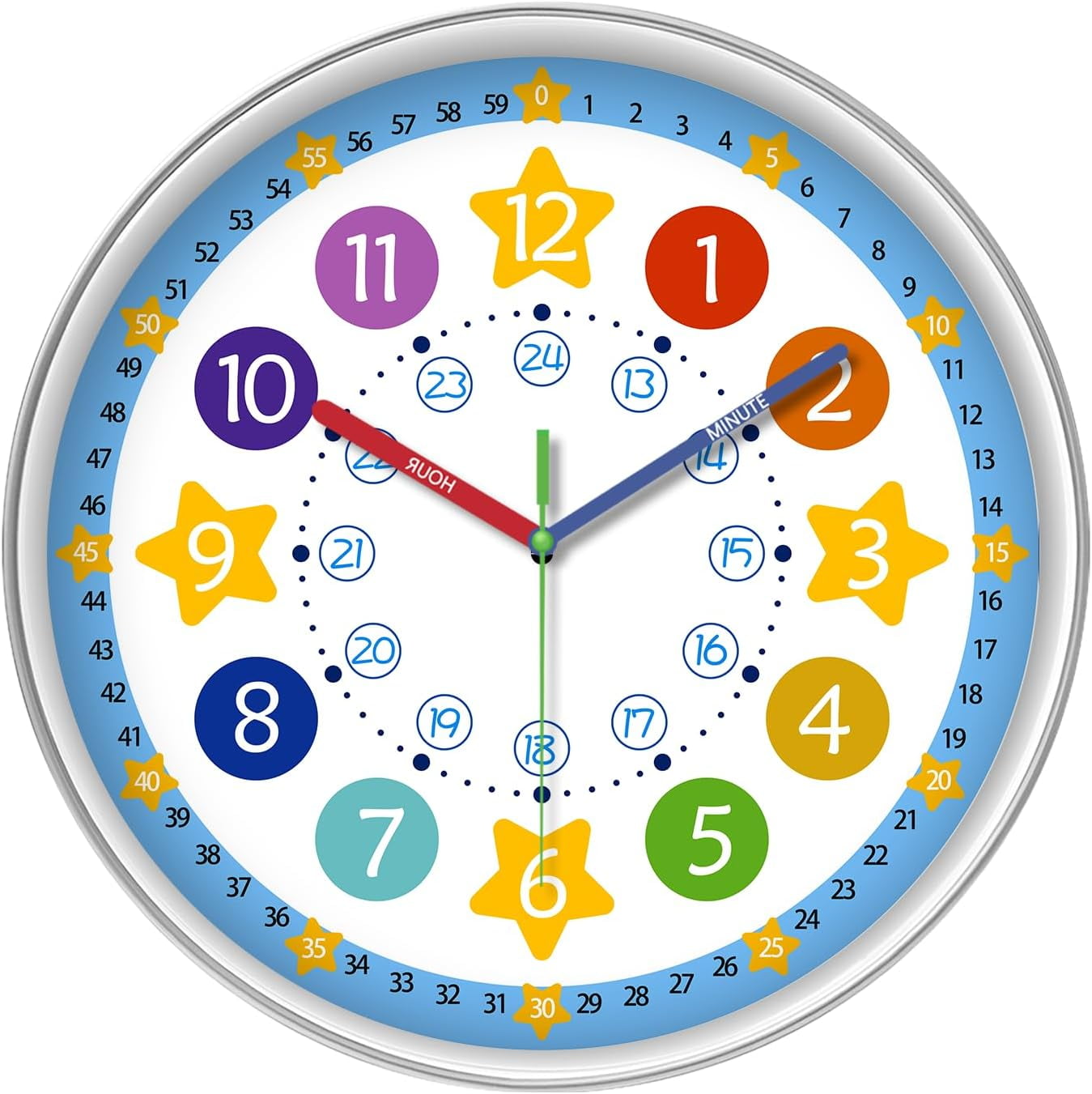 Silent Wall Clock for Classroom - Telling Time Teaching Clock for Kids ...
