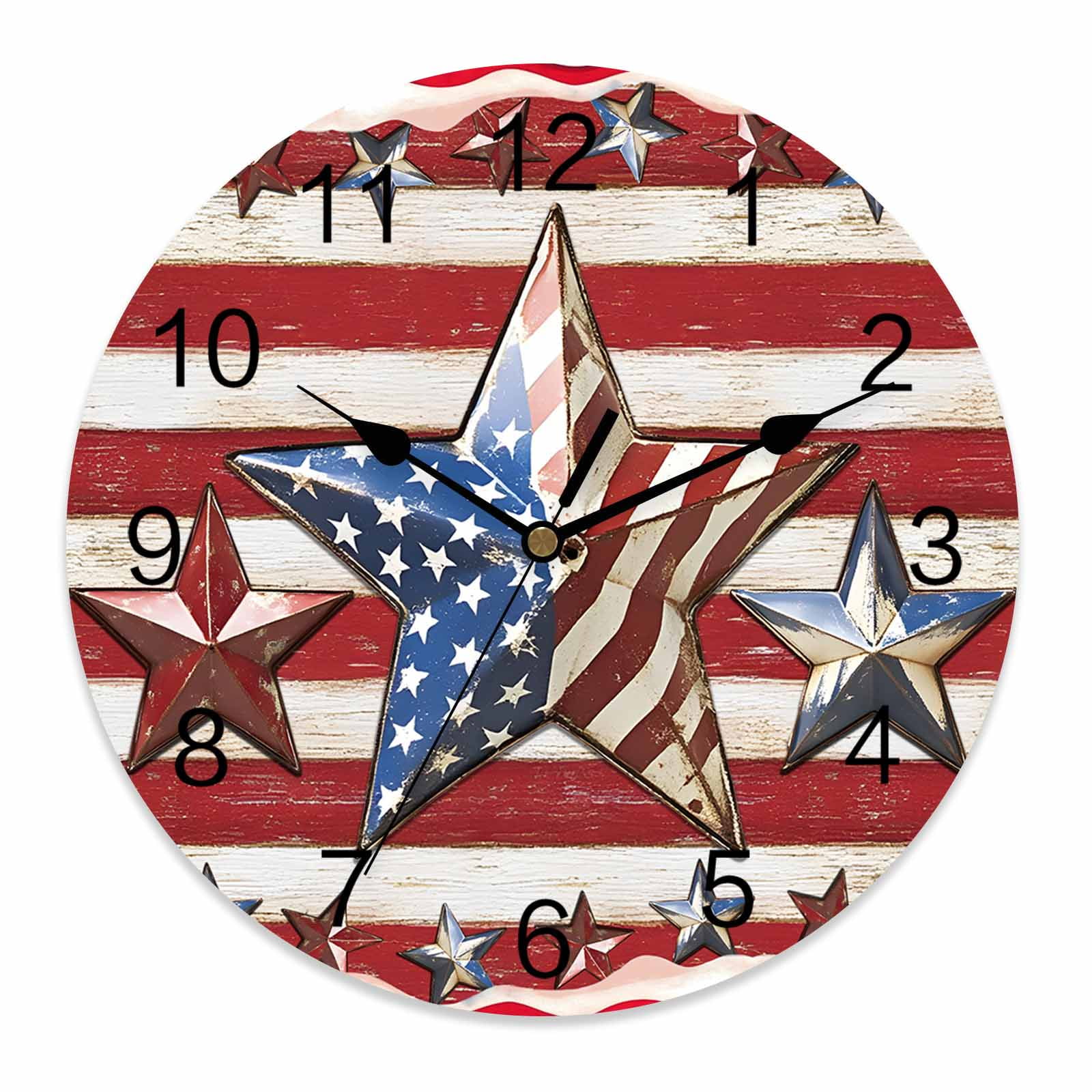 Silent Wall Clocks Battery Operated, 4th of July Round Decorative Wall ...