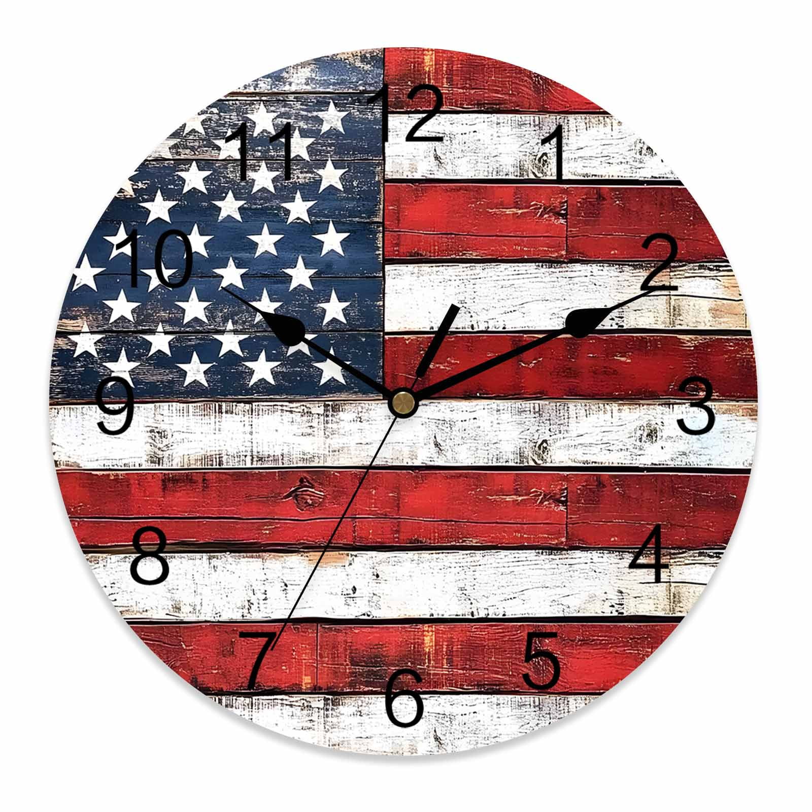 Silent Wall Clocks Battery Operated, 4th of July Round Decorative Wall ...
