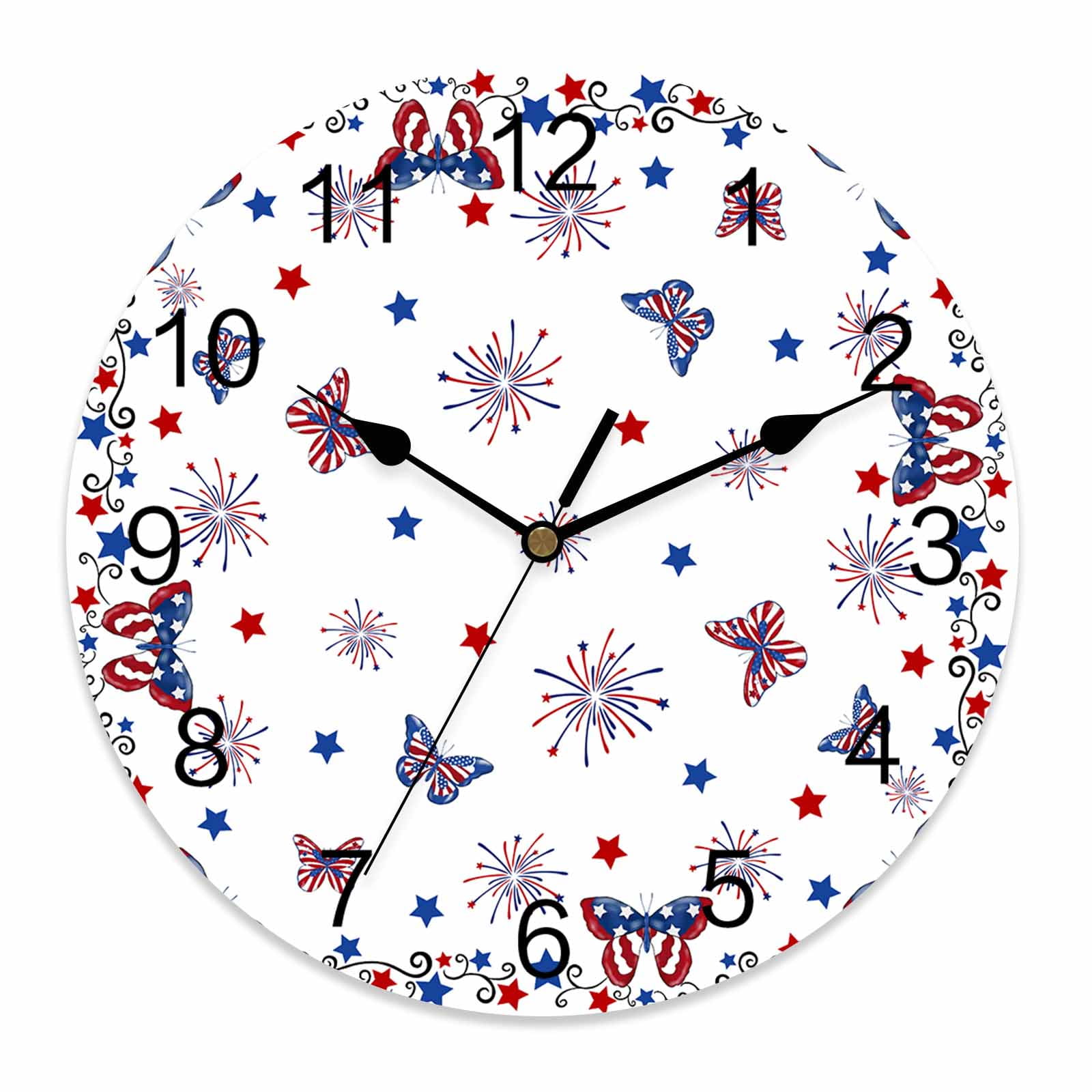 Silent Wall Clocks Battery Operated, 4th of July Round Decorative Wall ...