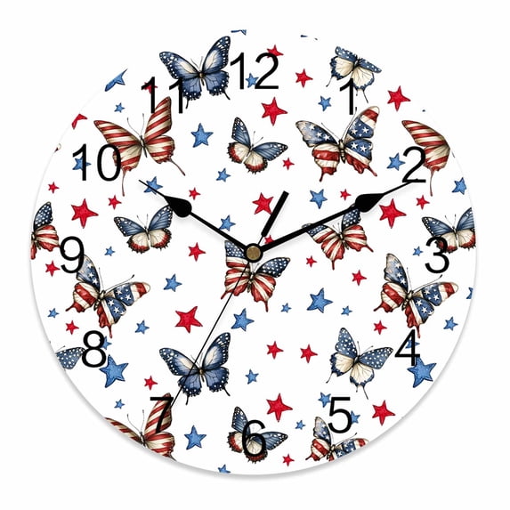 Silent Wall Clocks Battery Operated, 4th of July Round Decorative Wall ...