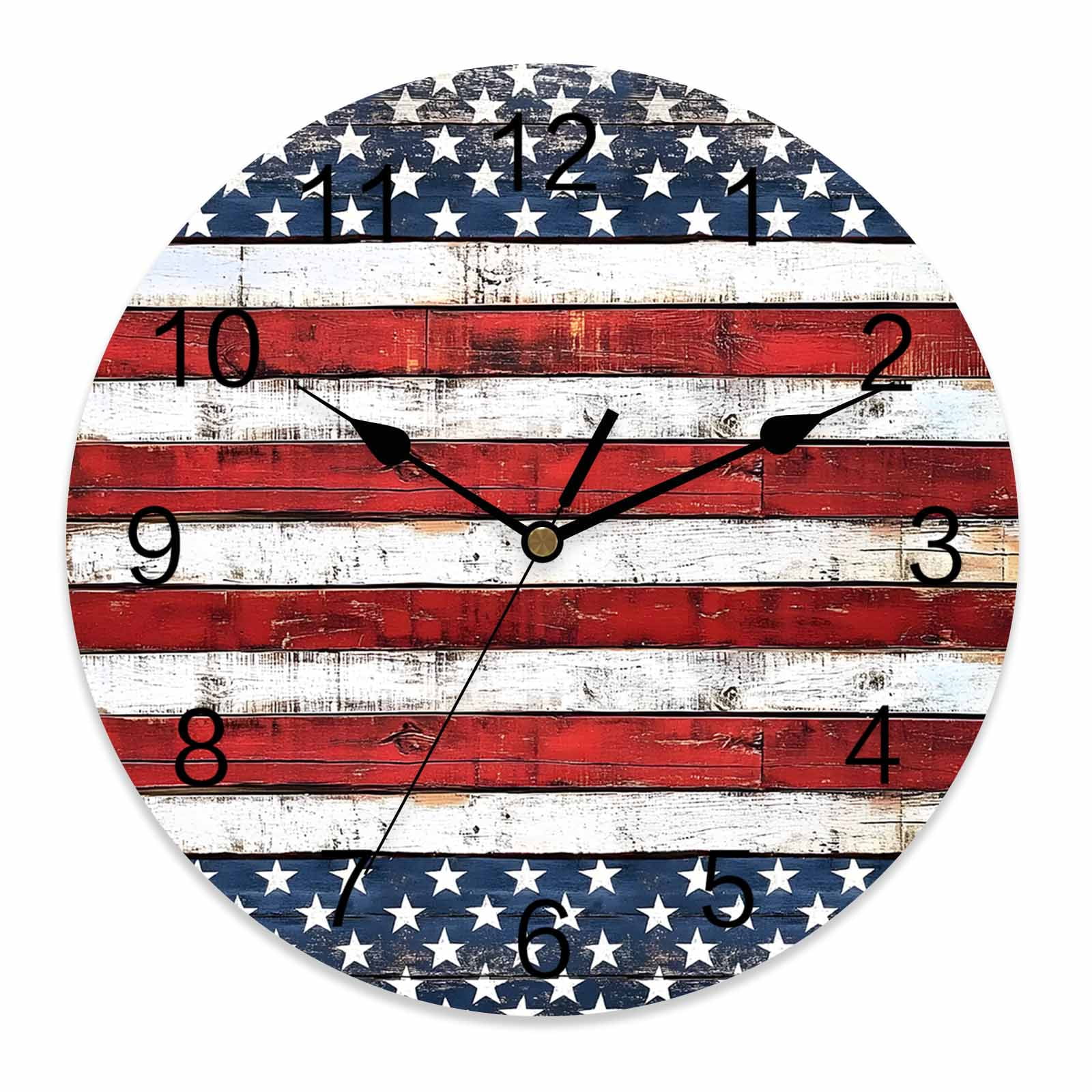 Silent Wall Clocks Battery Operated, 4th of July Round Decorative Wall ...