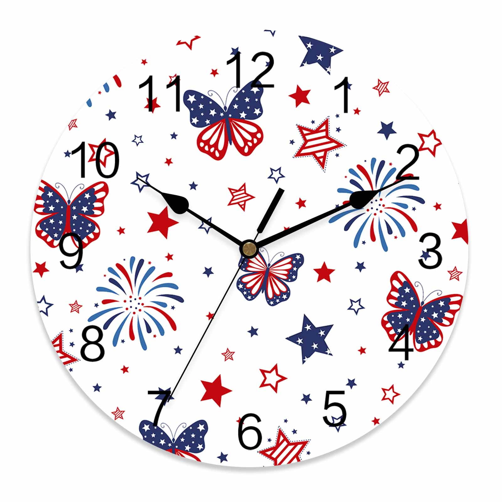 Silent Wall Clocks Battery Operated, 4th of July Round Decorative Wall ...