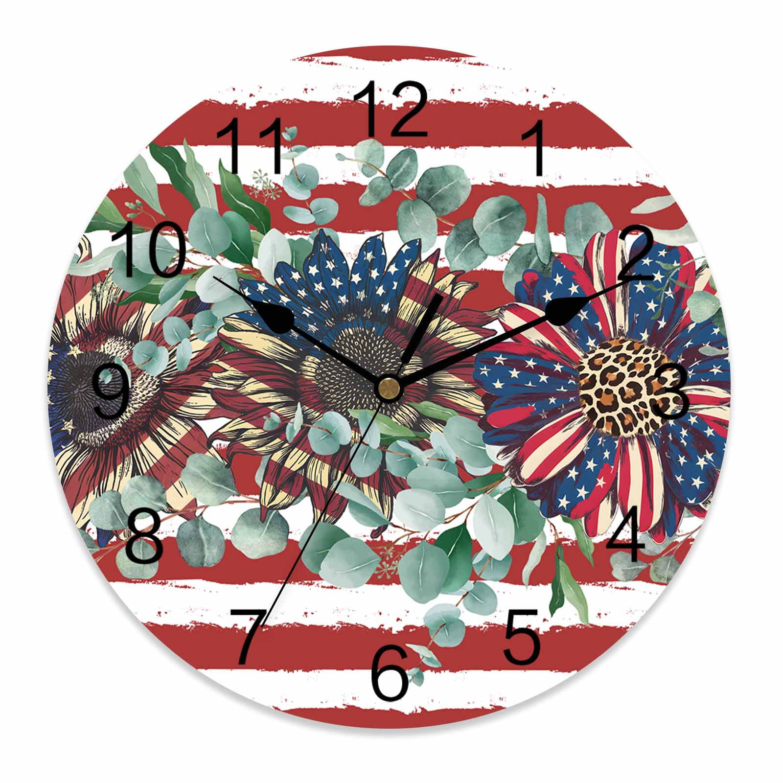Silent Wall Clocks Battery Operated, 4th of July Round Decorative Wall ...