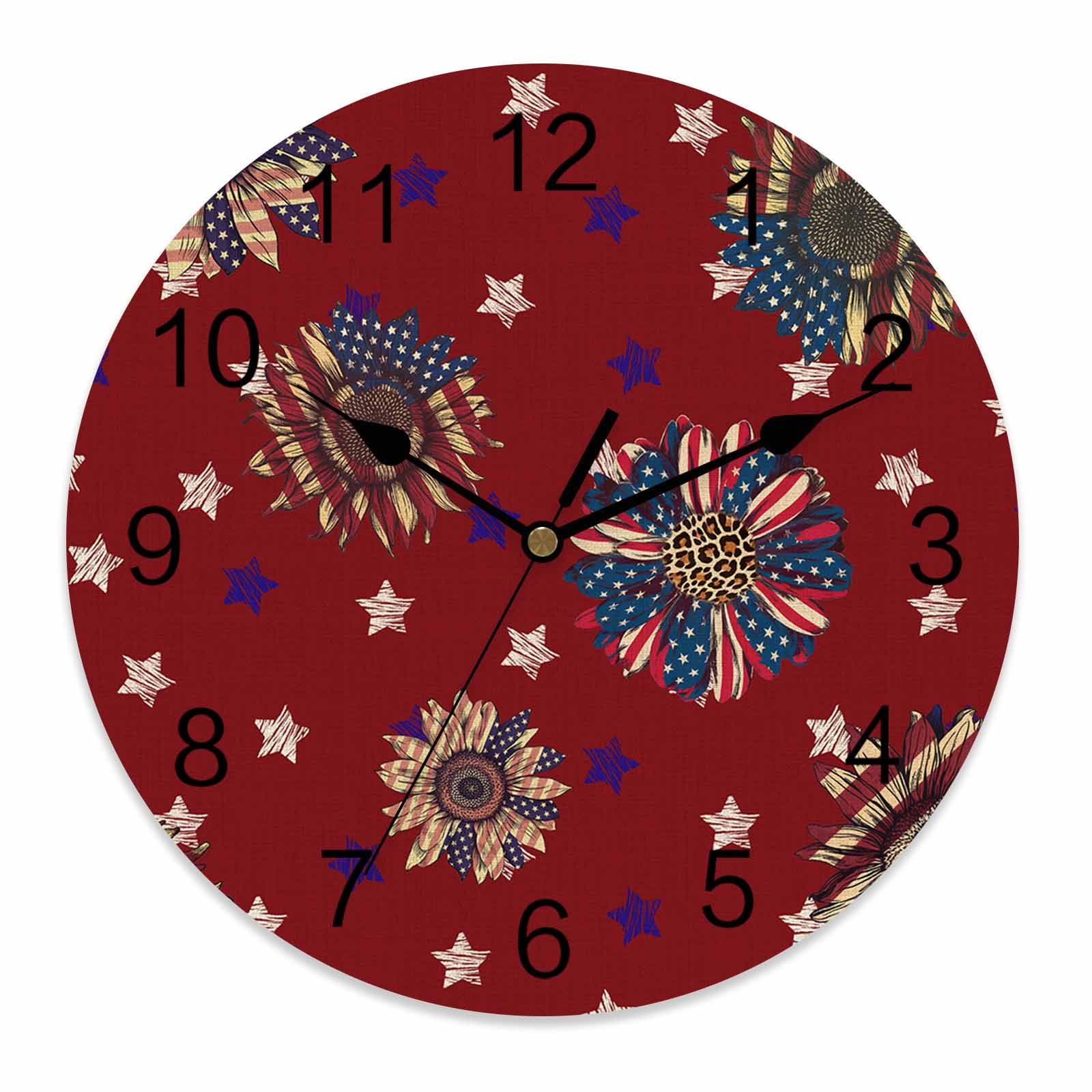 Silent Wall Clocks Battery Operated, 4th of July Round Decorative Wall ...