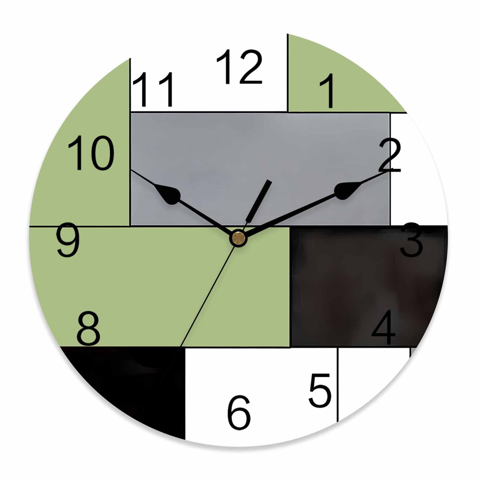 Silent Wall Clocks Battery Operated, Abstract Geometric Block Pattern ...
