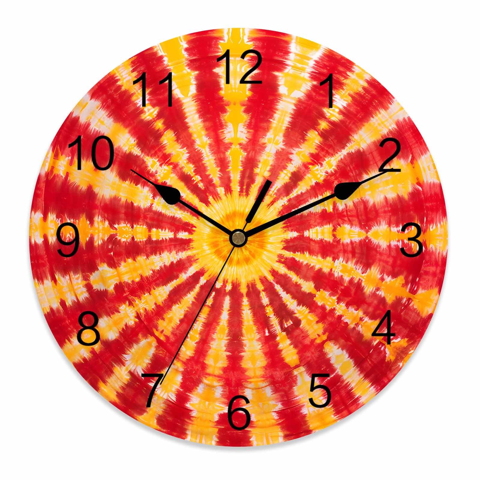 Silent Wall Clocks Battery Operated, Abstract Sun Tie Dye Round ...