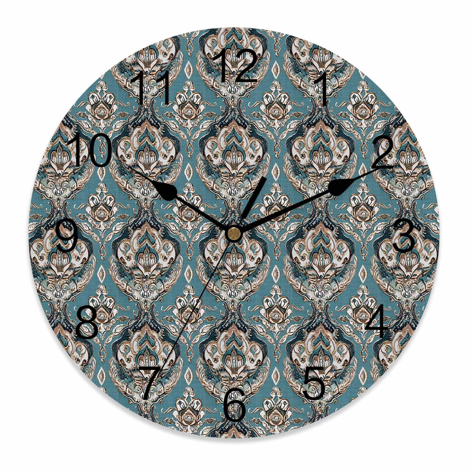 Silent Wall Clocks Battery Operated, Abstract Vintage Paisley Round ...