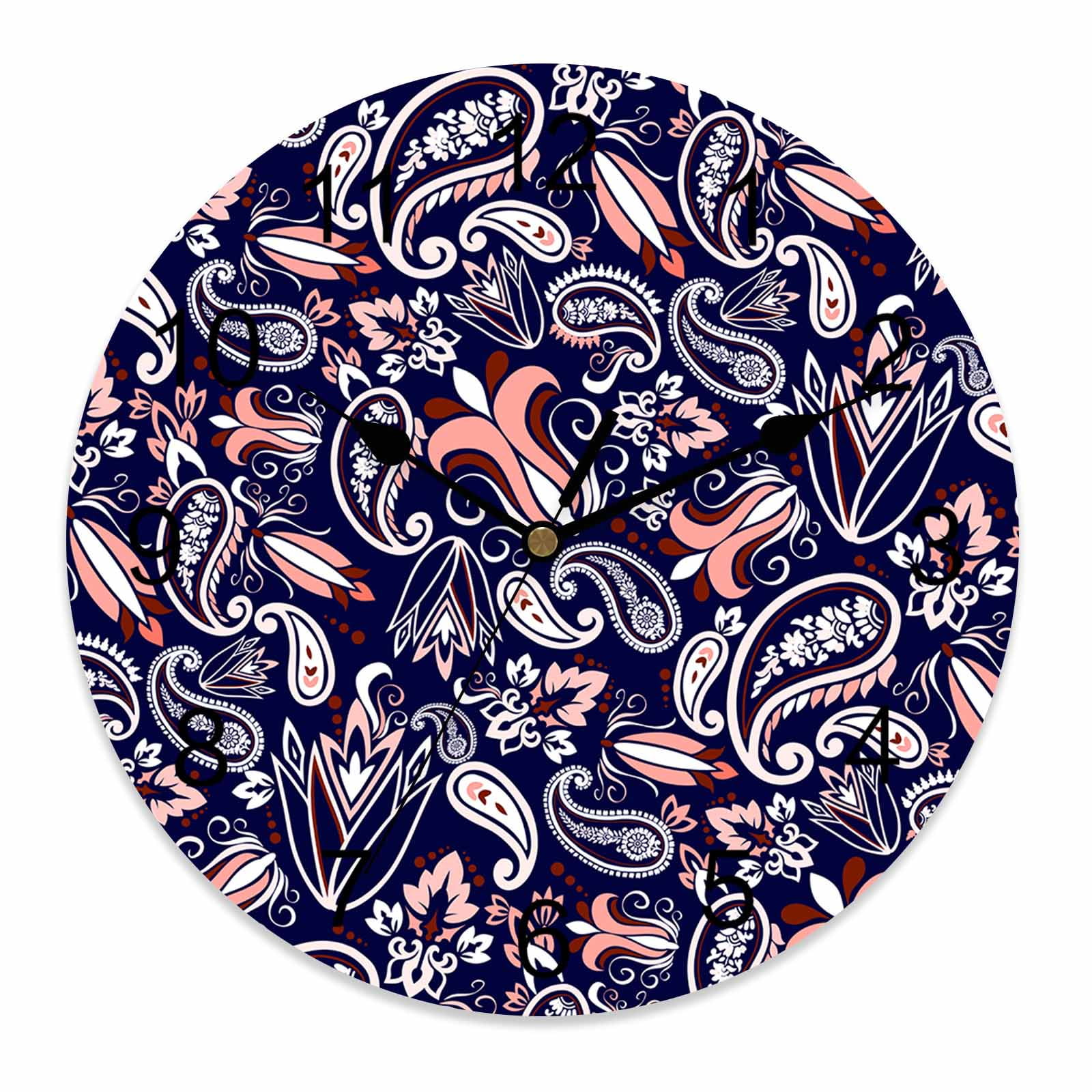 Silent Wall Clocks Battery Operated, Abstract Vintage Paisley Round ...
