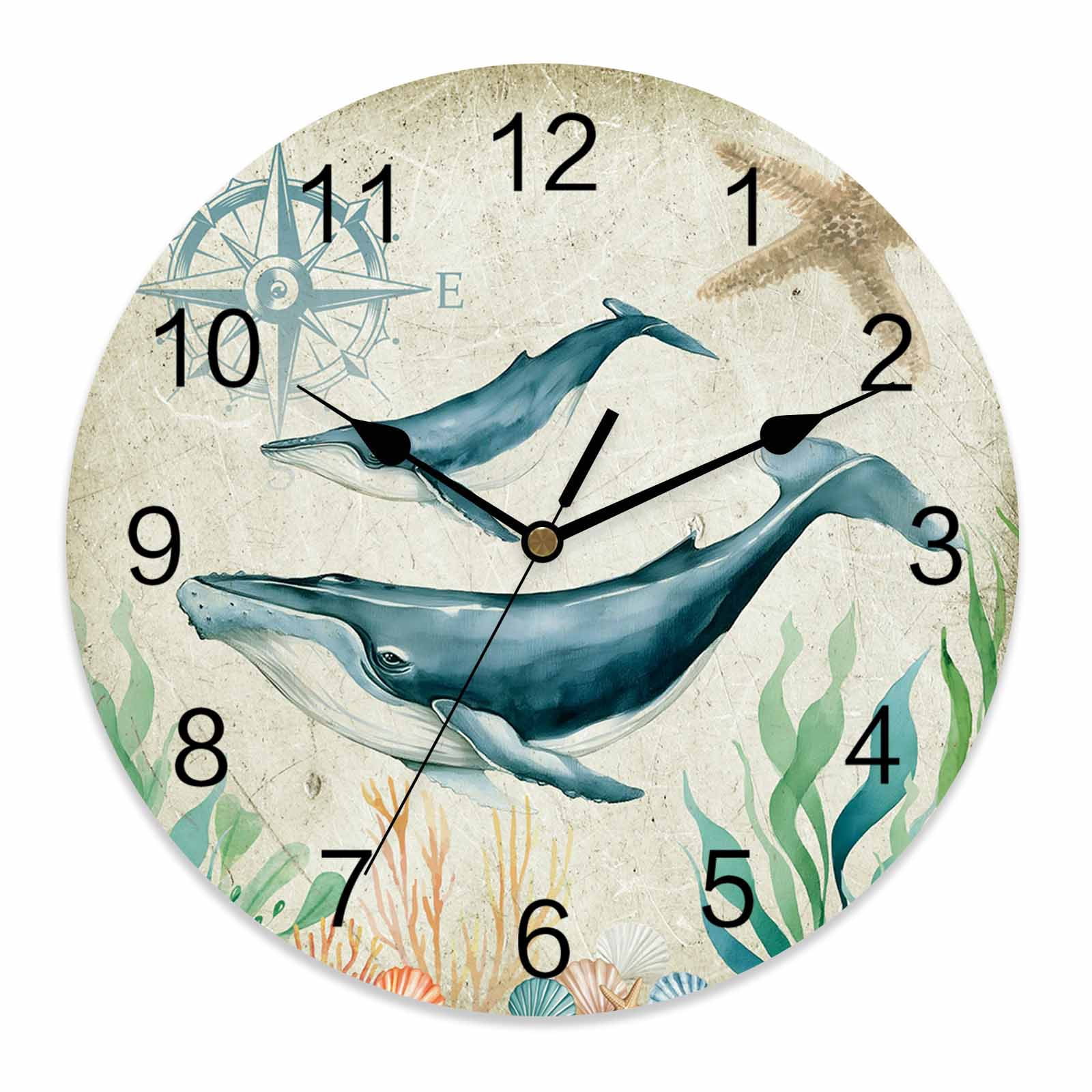 Silent Wall Clocks Battery Operated, Beach Coastal Theme Round ...