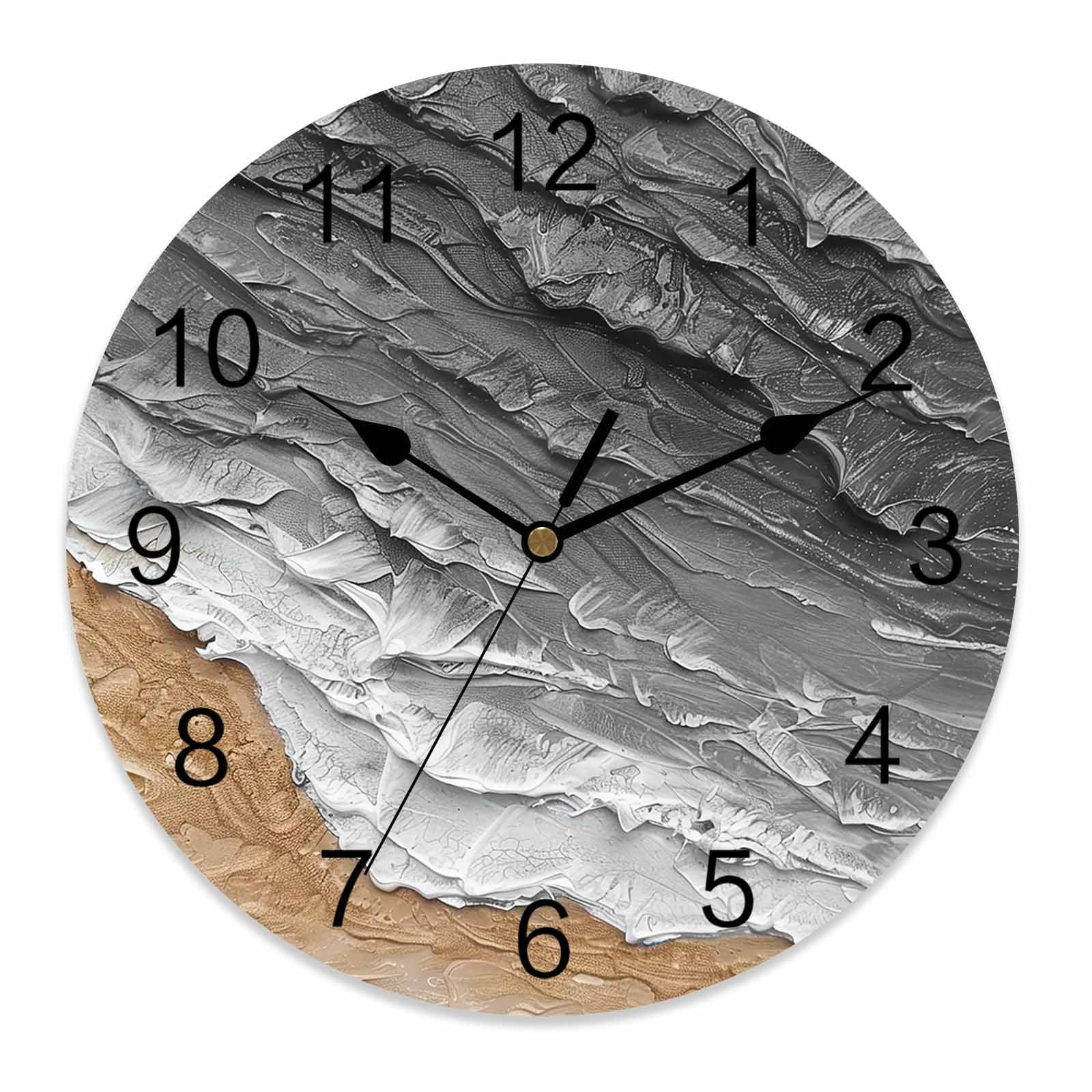 Silent Wall Clocks Battery Operated, Beach Sea Wave Round Decorative ...