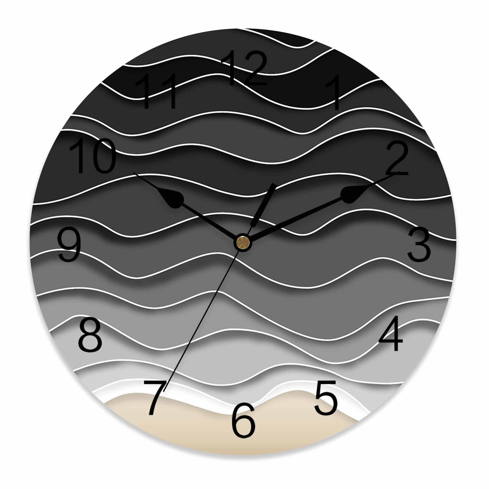 Silent Wall Clocks Battery Operated, Black Gray Beach Coastal Round ...