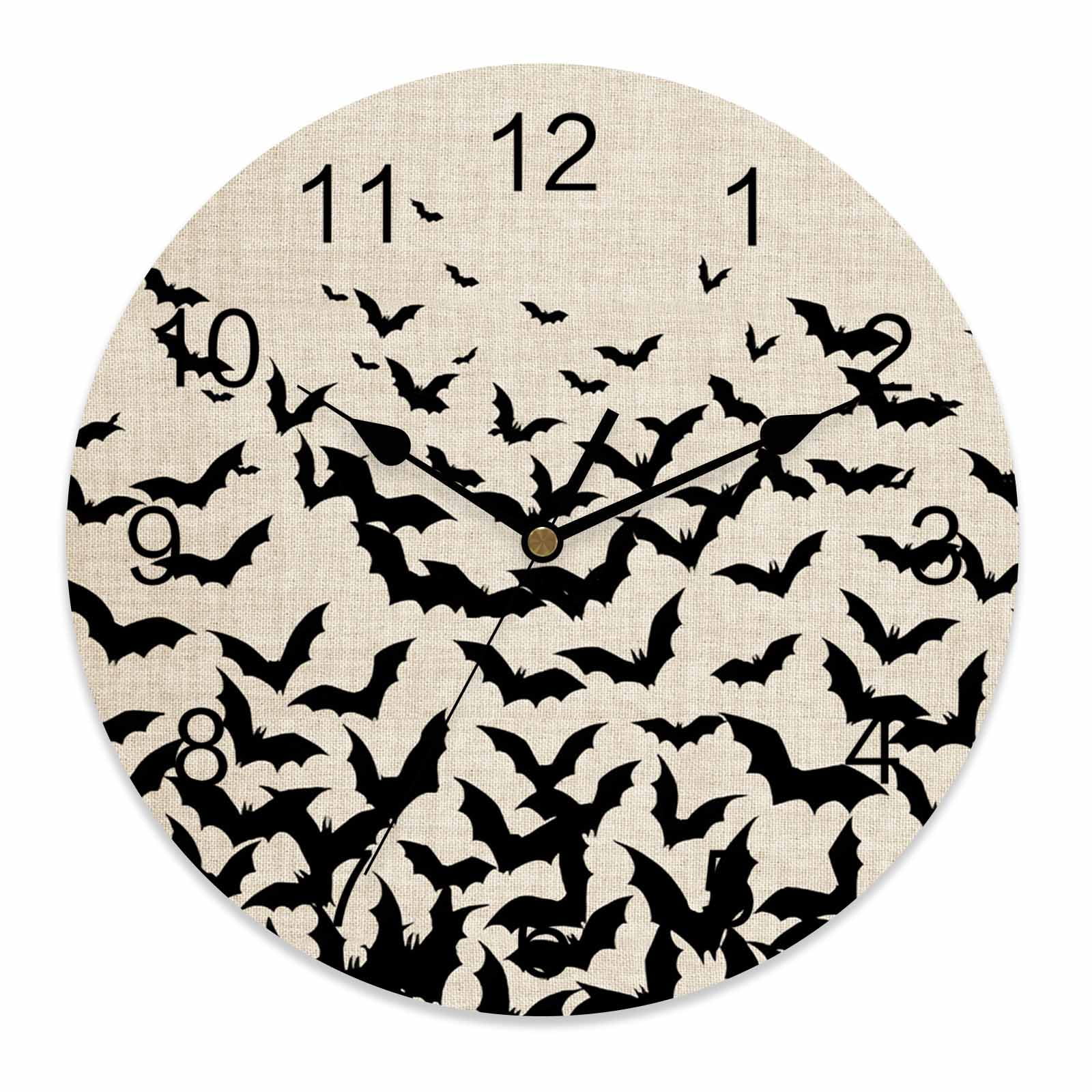 Silent Wall Clocks Battery Operated, Black Halloween Bat Round ...