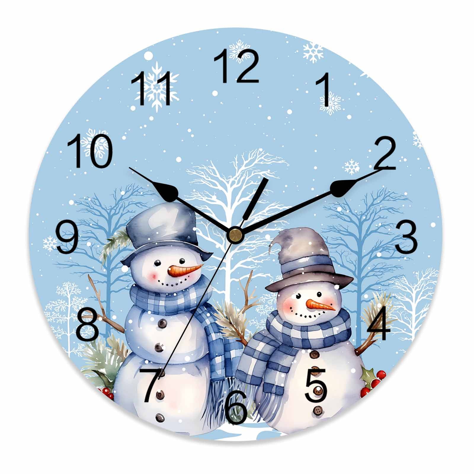Silent Wall Clocks Battery Operated, Blue Christmas Snowman Friends ...