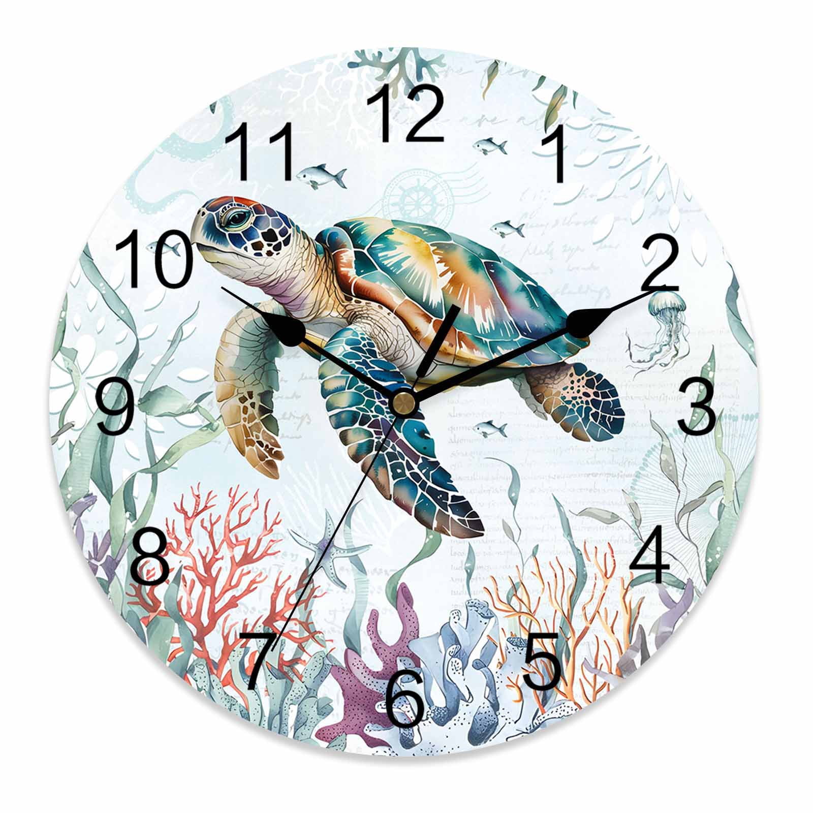 Silent Wall Clocks Battery Operated, Blue Coastal Nautical Ocean Round ...