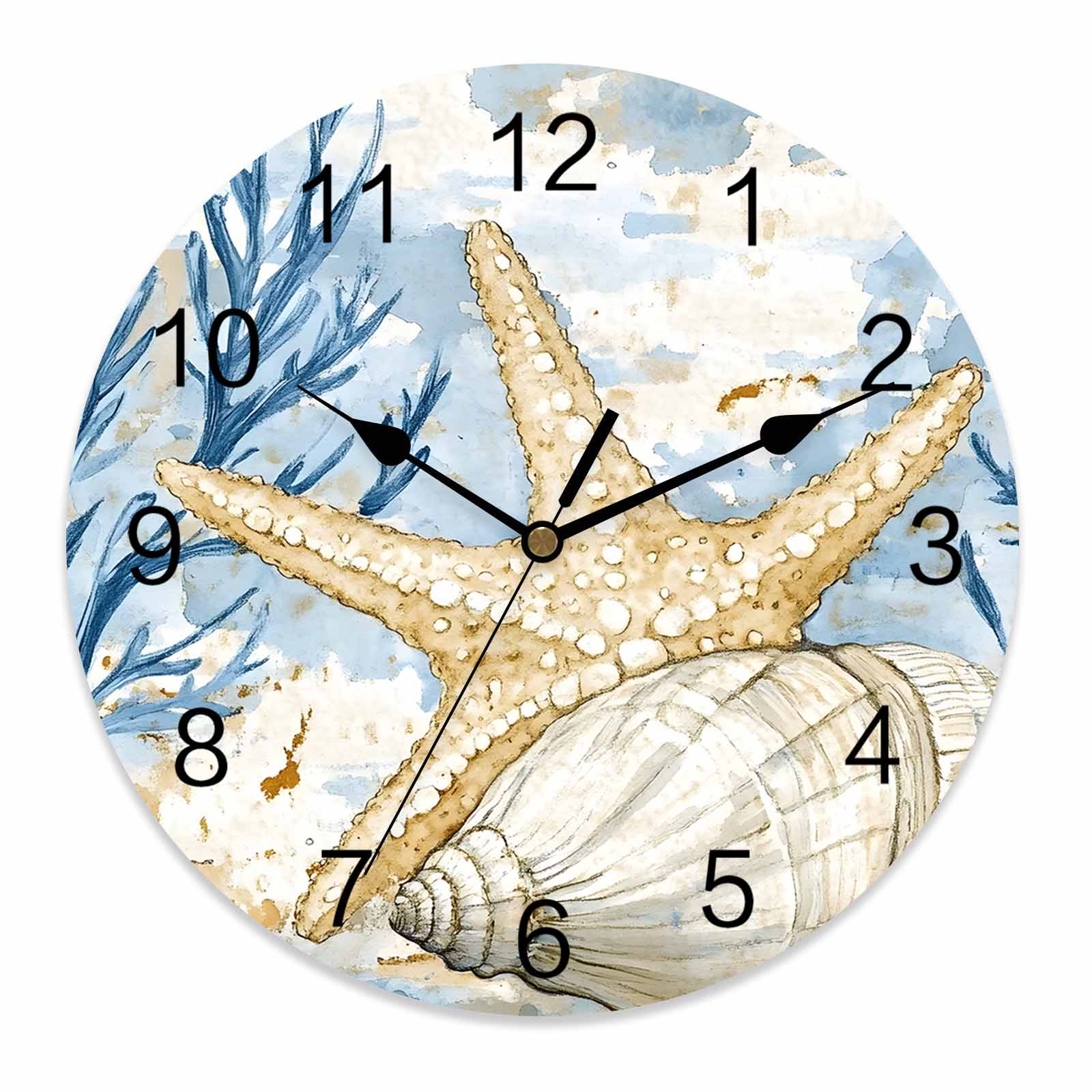 Silent Wall Clocks Battery Operated, Blue Coastal Ocean Beach Themedl ...