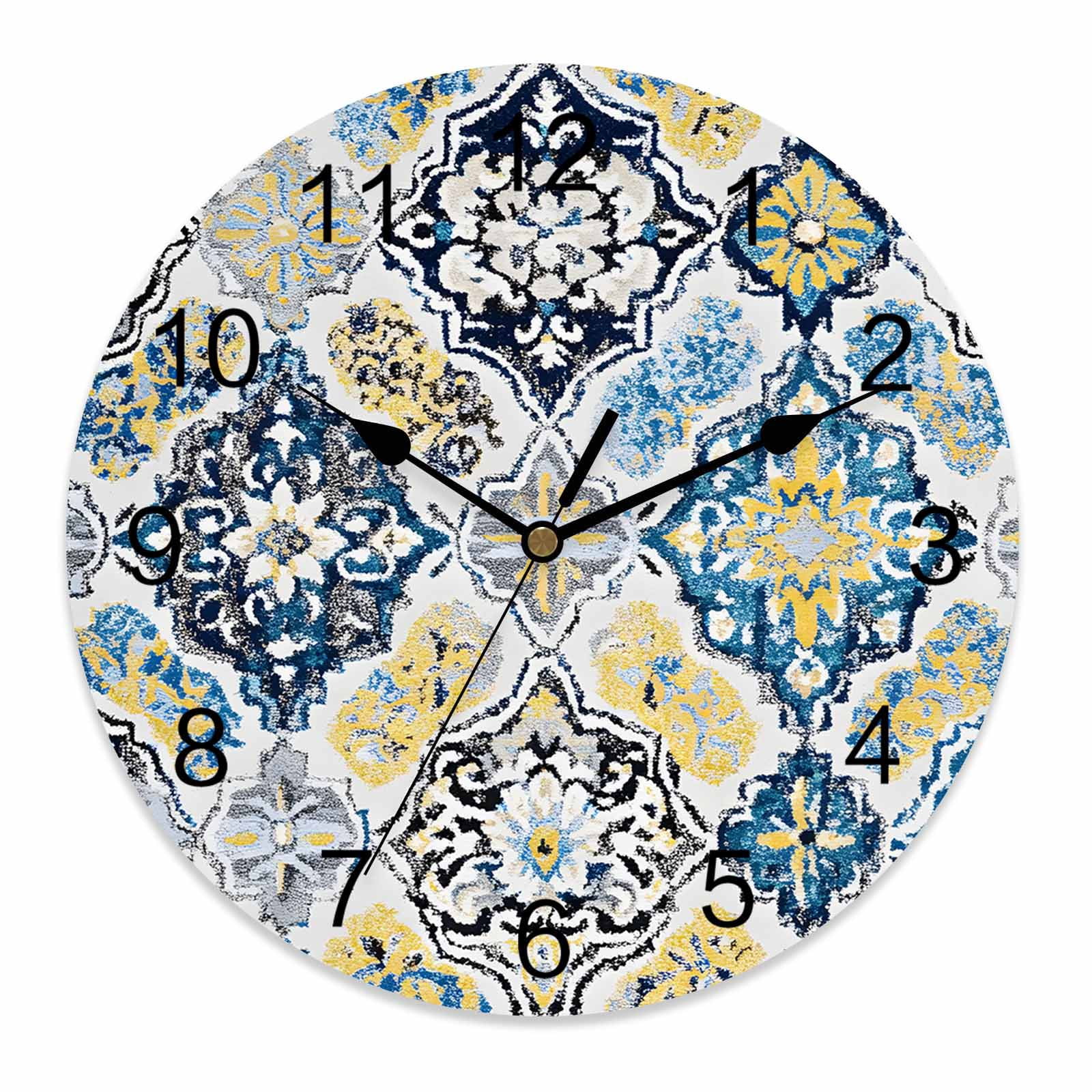 Silent Wall Clocks Battery Operated, Boho Retro Round Decorative Wall ...