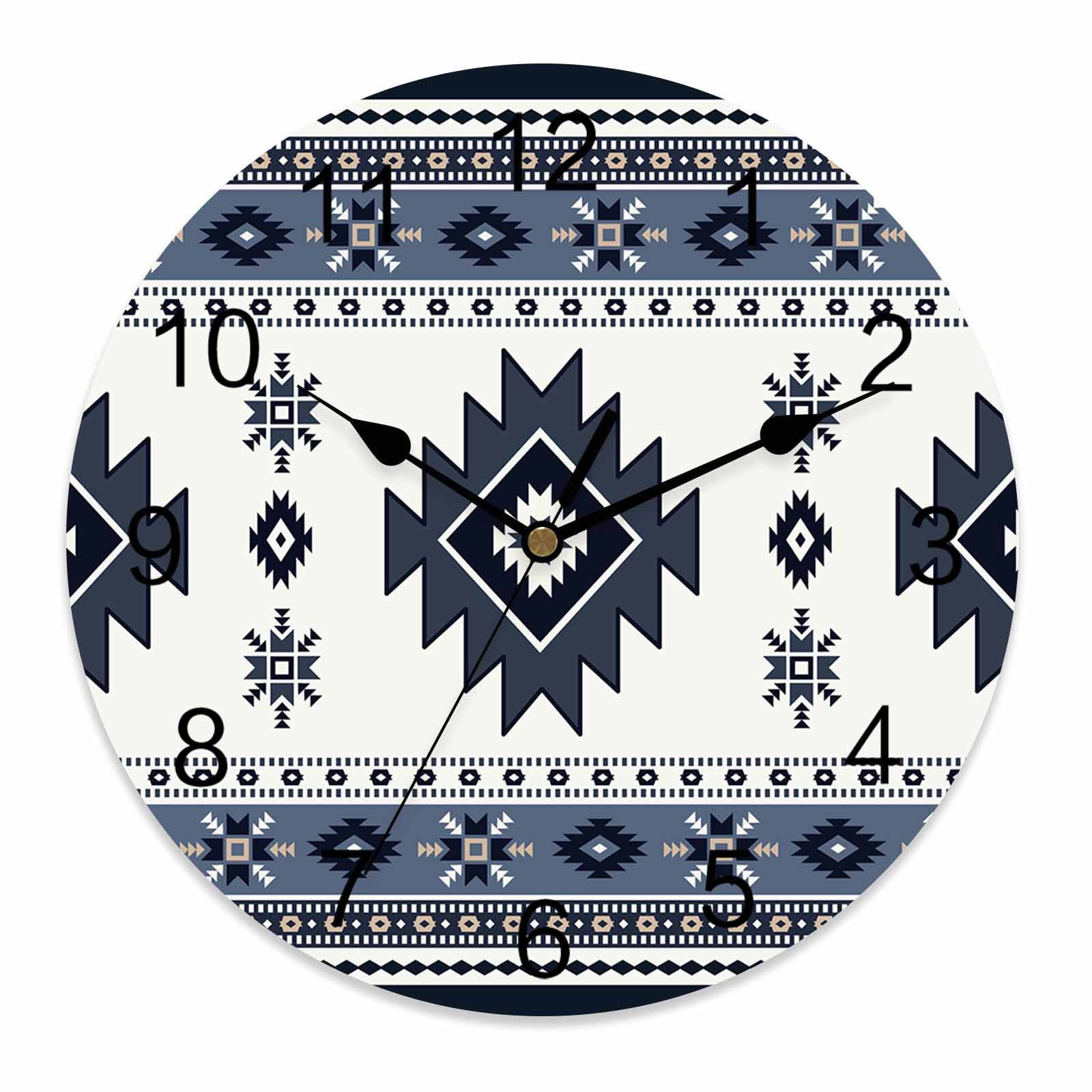 Silent Wall Clocks Battery Operated, Boho Round Decorative Wall Clock ...