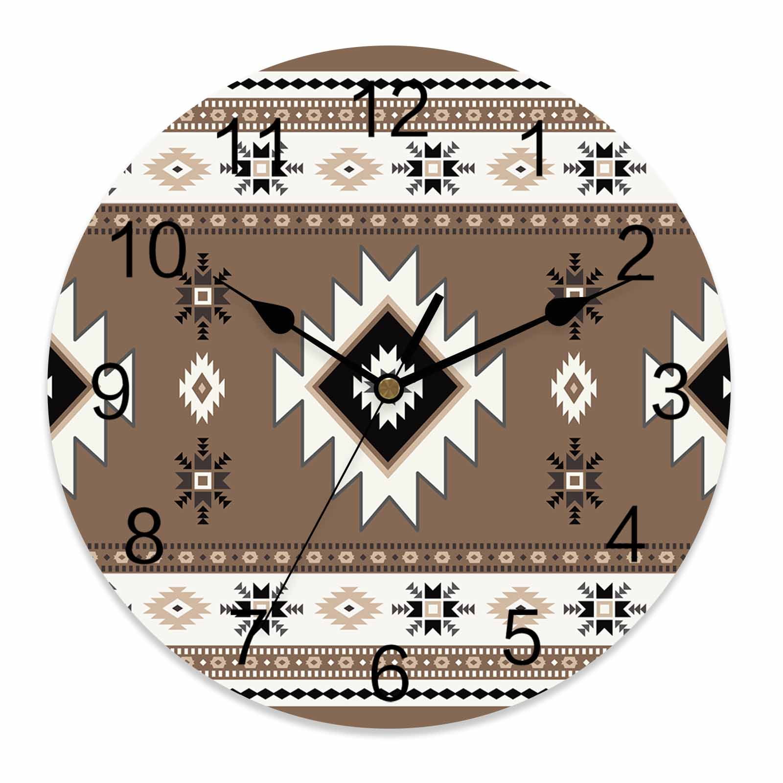Silent Wall Clocks Battery Operated, Boho Round Decorative Wall Clock ...