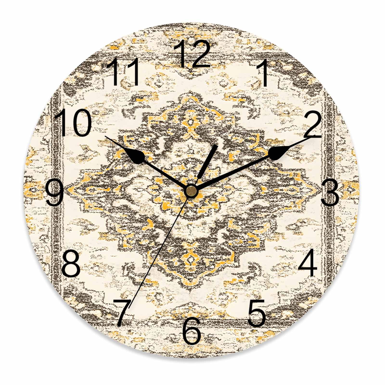 Silent Wall Clocks Battery Operated, Boho Round Decorative Wall Clock ...