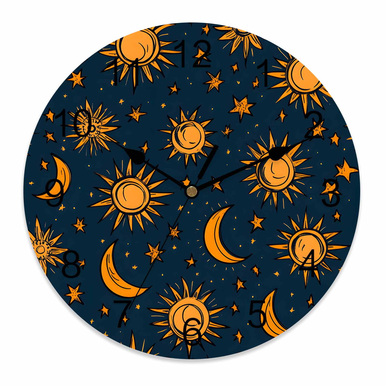 Silent Wall Clocks Battery Operated, Boho Sun and Moon Round Decorative ...