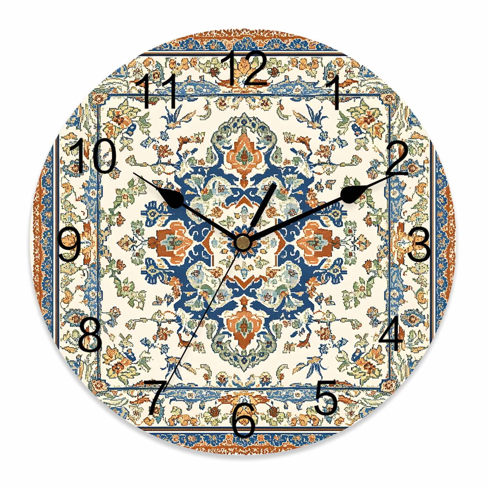 Silent Wall Clocks Battery Operated, Boho Vintage Round Decorative Wall ...