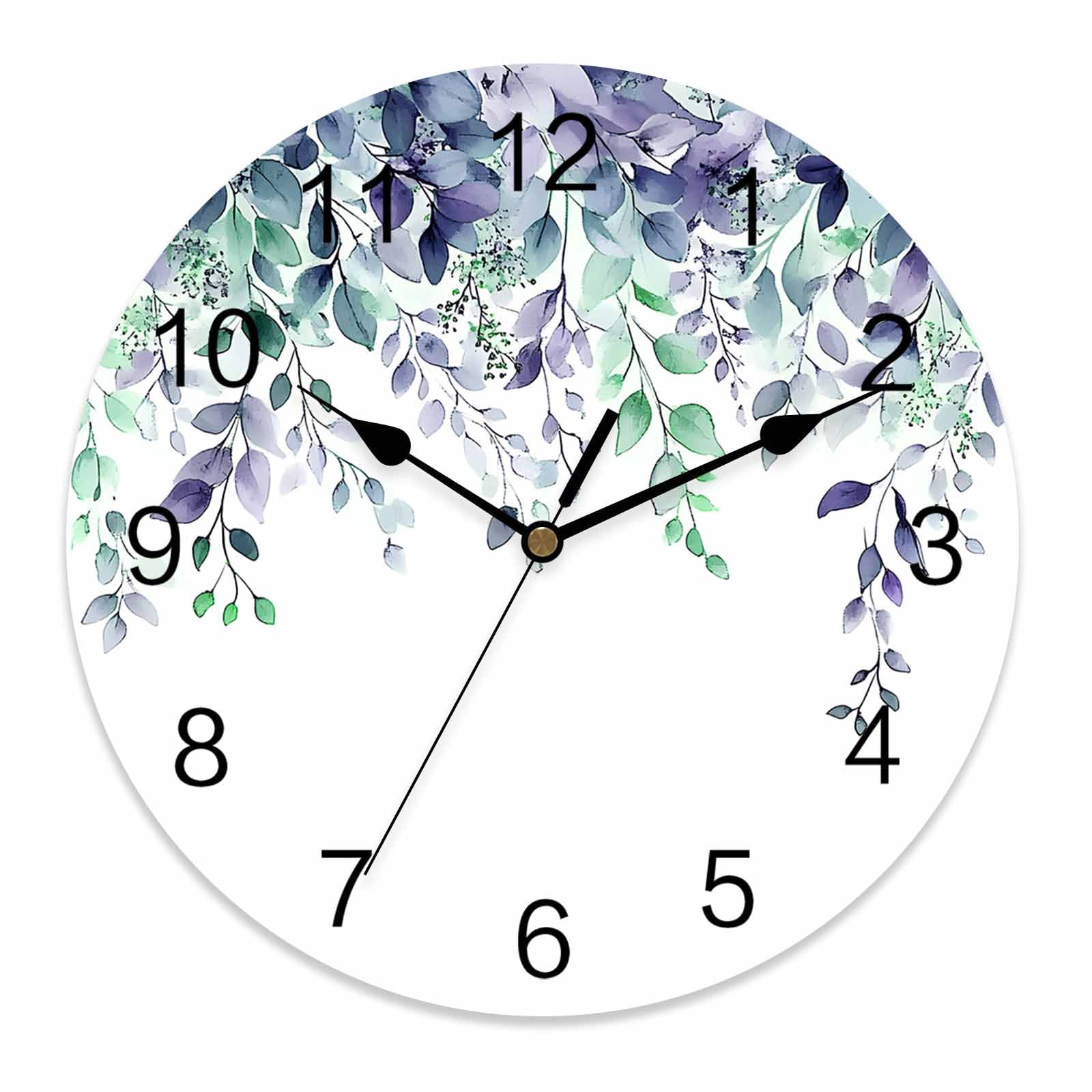 Silent Wall Clocks Battery Operated, Botanical Floral Round Decorative ...