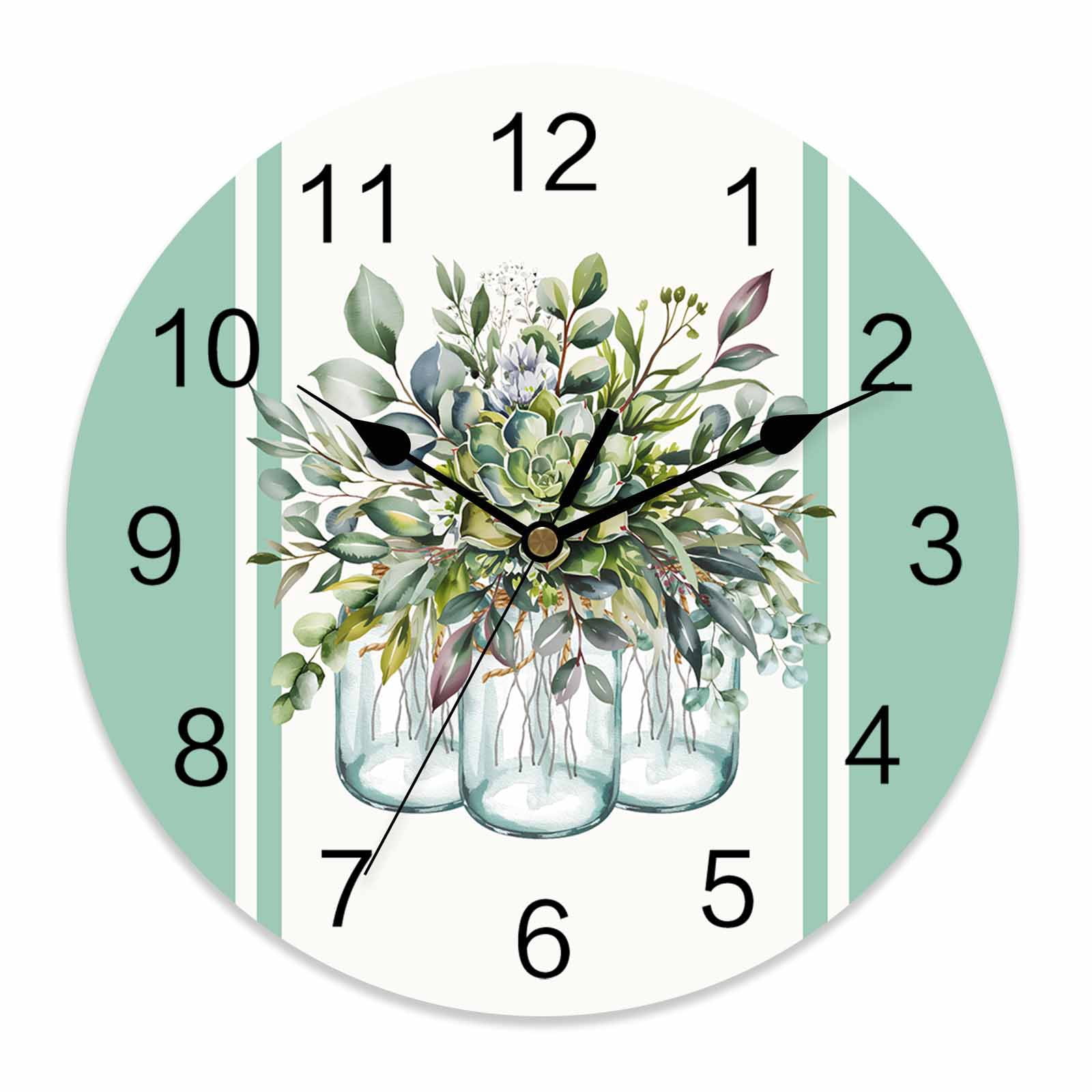 Silent Wall Clocks Battery Operated, Botanical floral Round Decorative ...