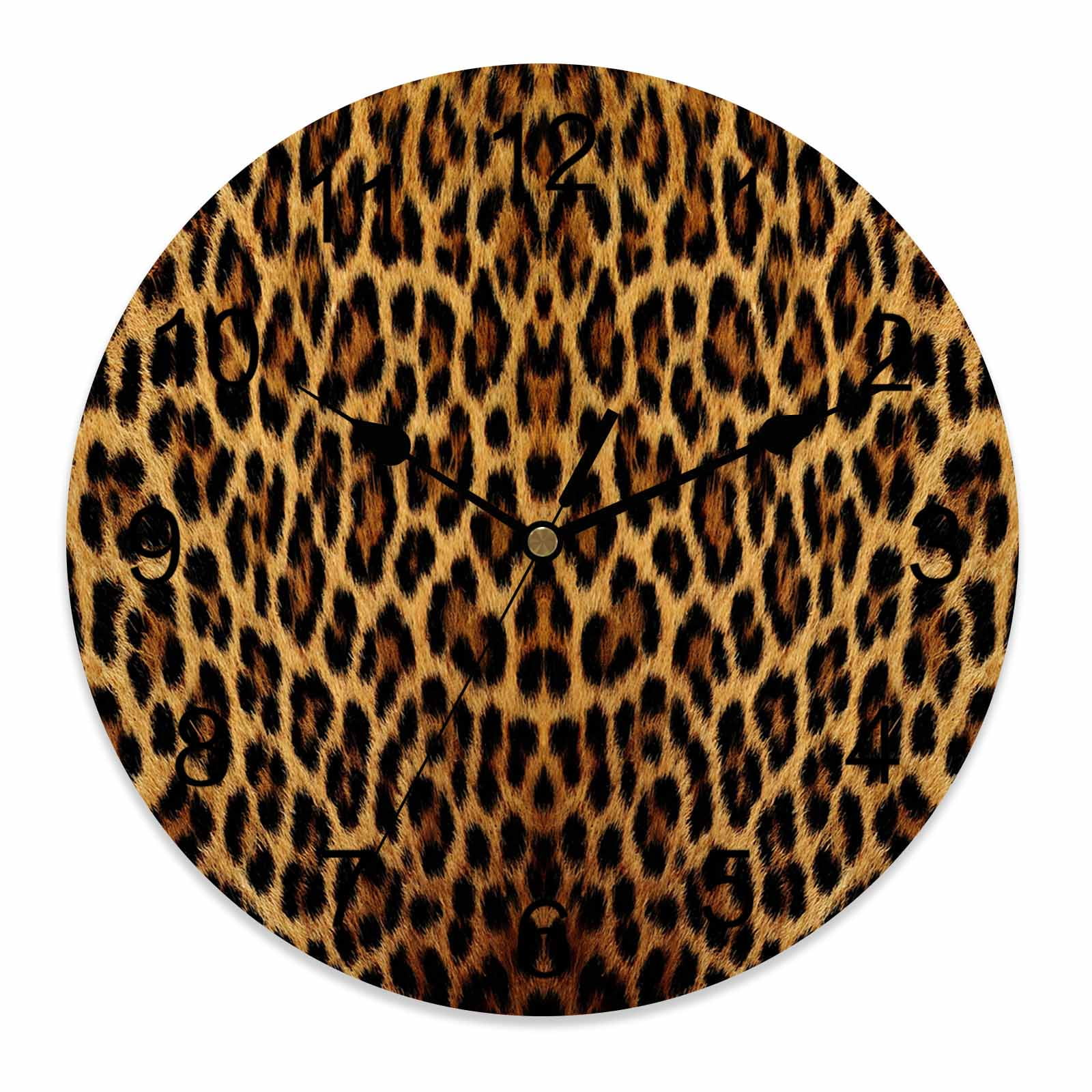 Silent Wall Clocks Battery Operated, Brown Retro Leopard Print Round ...