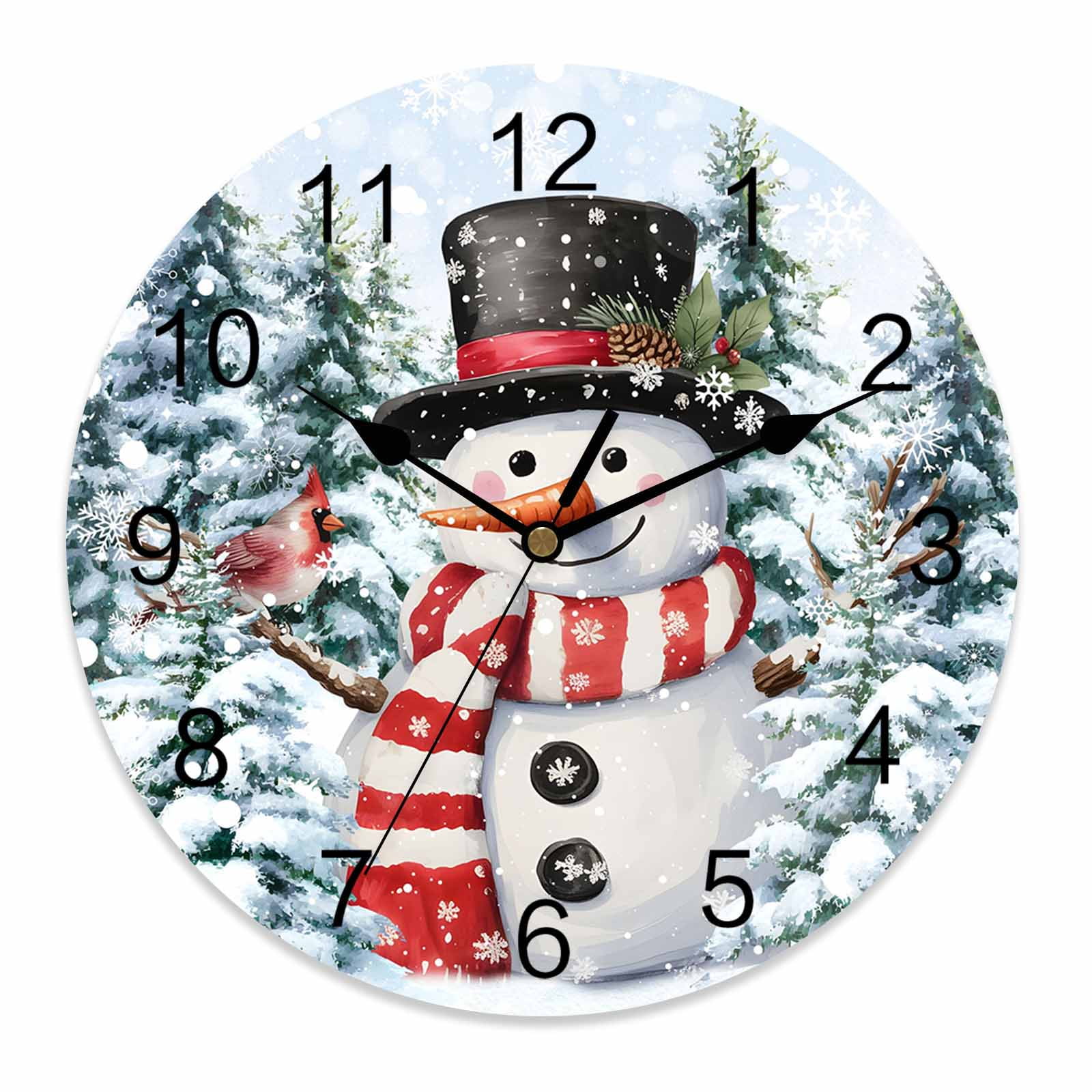 Silent Wall Clocks Battery Operated, Christmas Snowman Red Bird Round ...