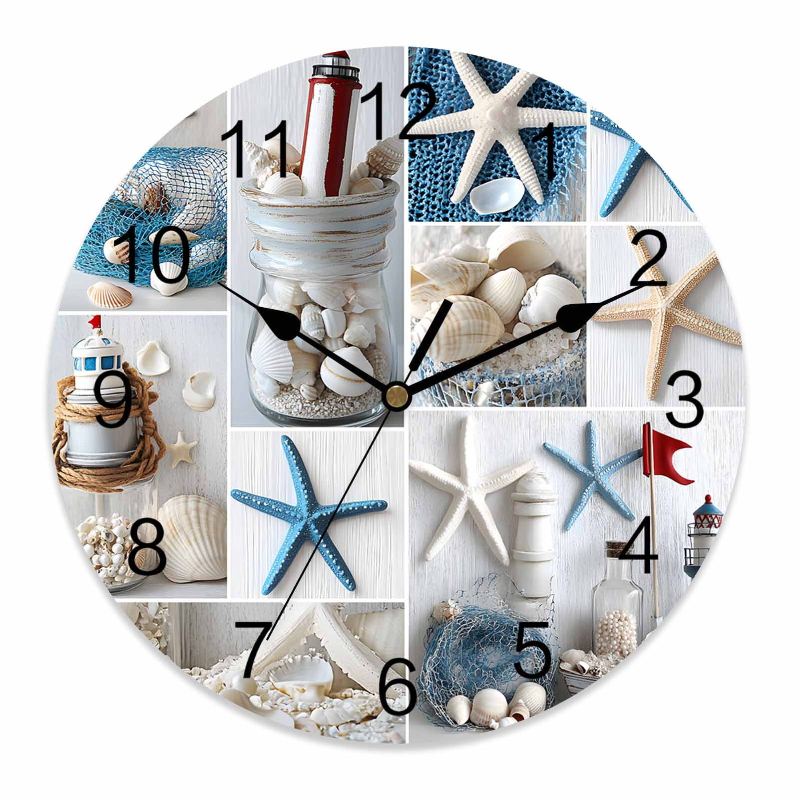 Silent Wall Clocks Battery Operated, Coastal Nautical Round Decorative ...