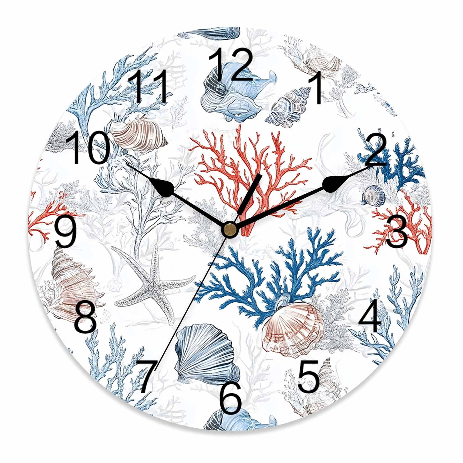 Silent Wall Clocks Battery Operated, Coastal Nautical Round Decorative ...