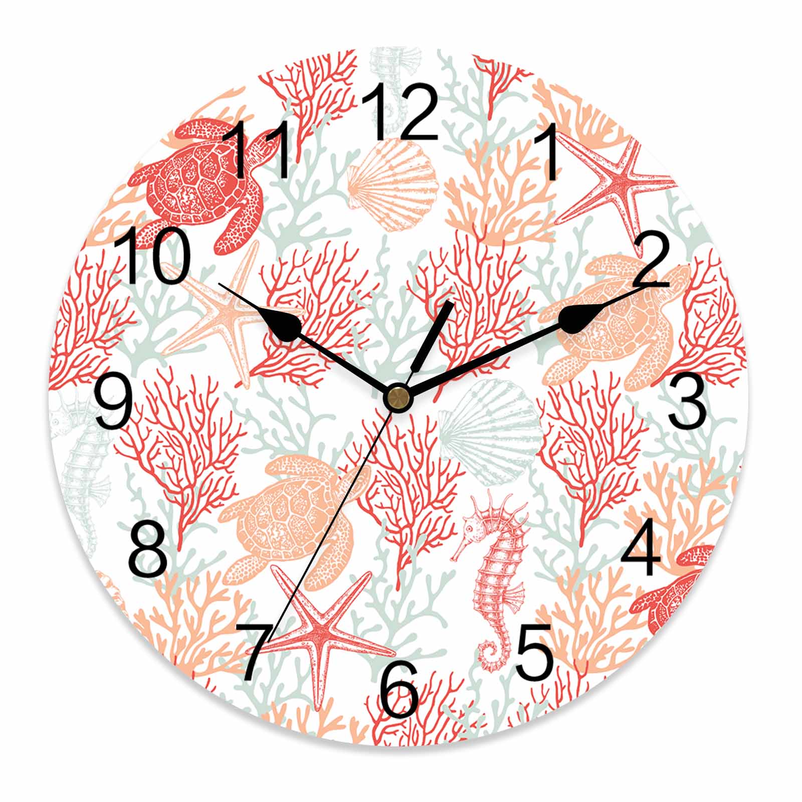 Silent Wall Clocks Battery Operated, Coral Red Pastel Aqua Coastal ...