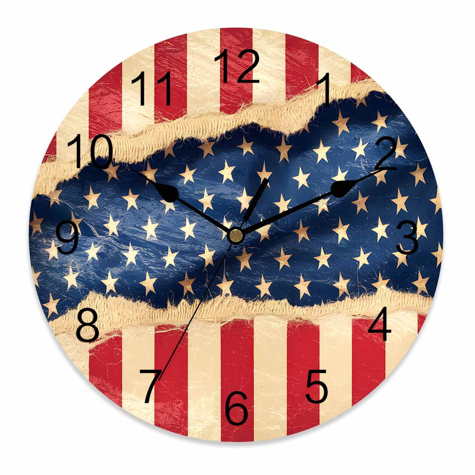 Silent Wall Clocks Battery Operated, Distressed Patriotic American Flag ...