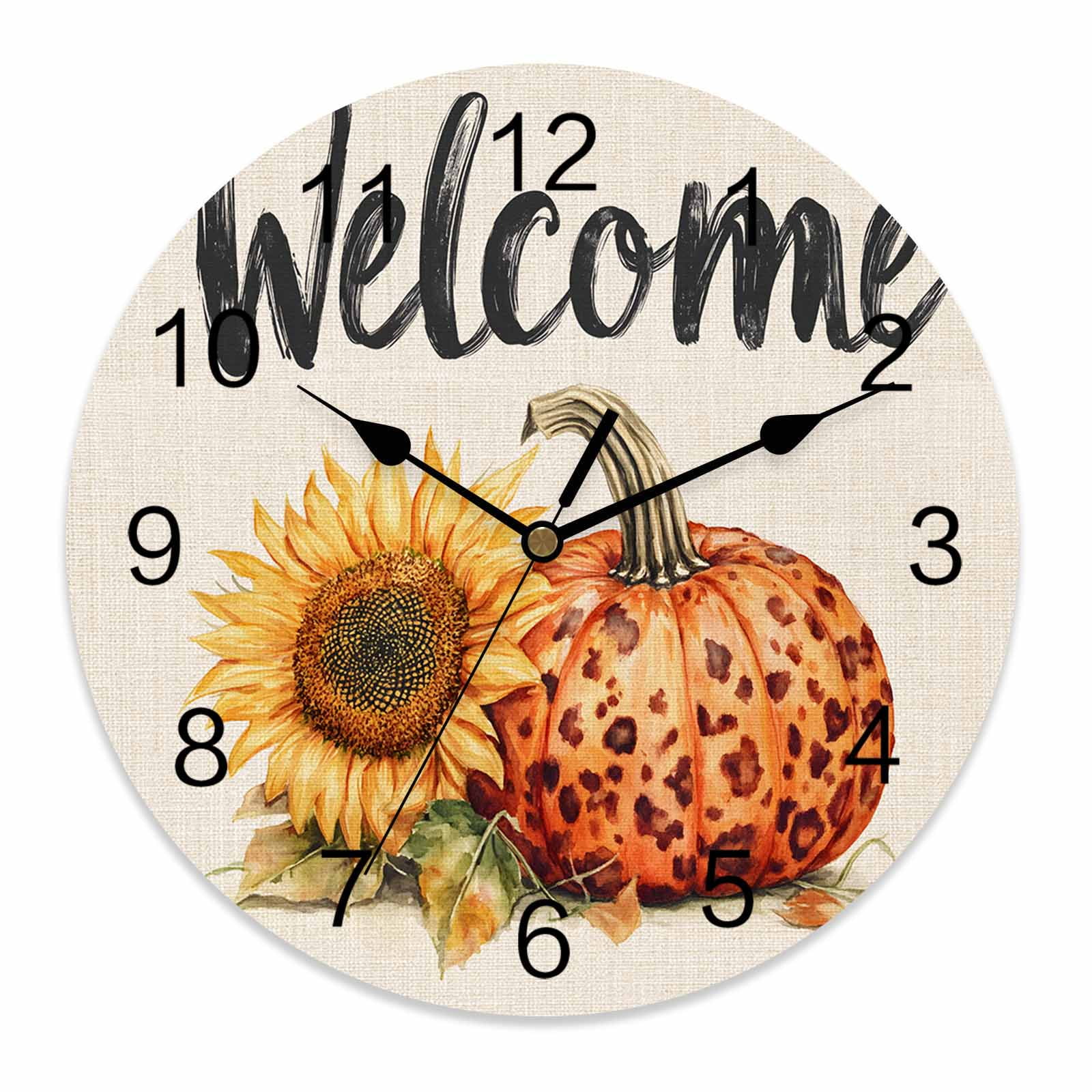 Silent Wall Clocks Battery Operated, Fall Round Decorative Wall Clock ...